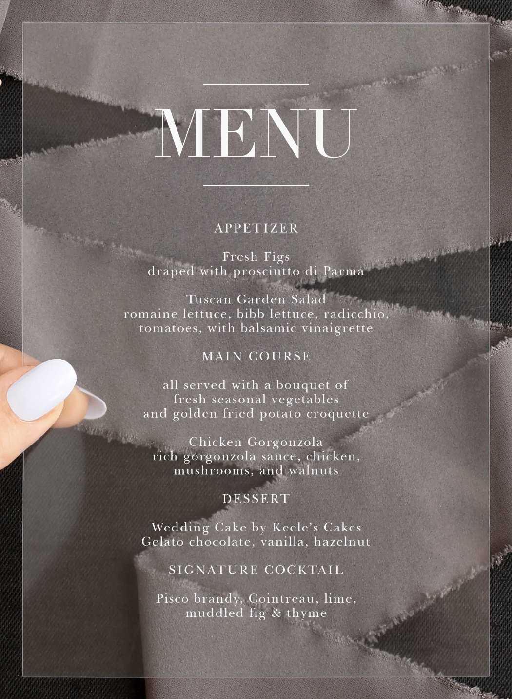 Chapter One Clear Wedding Menus by Basic Invite