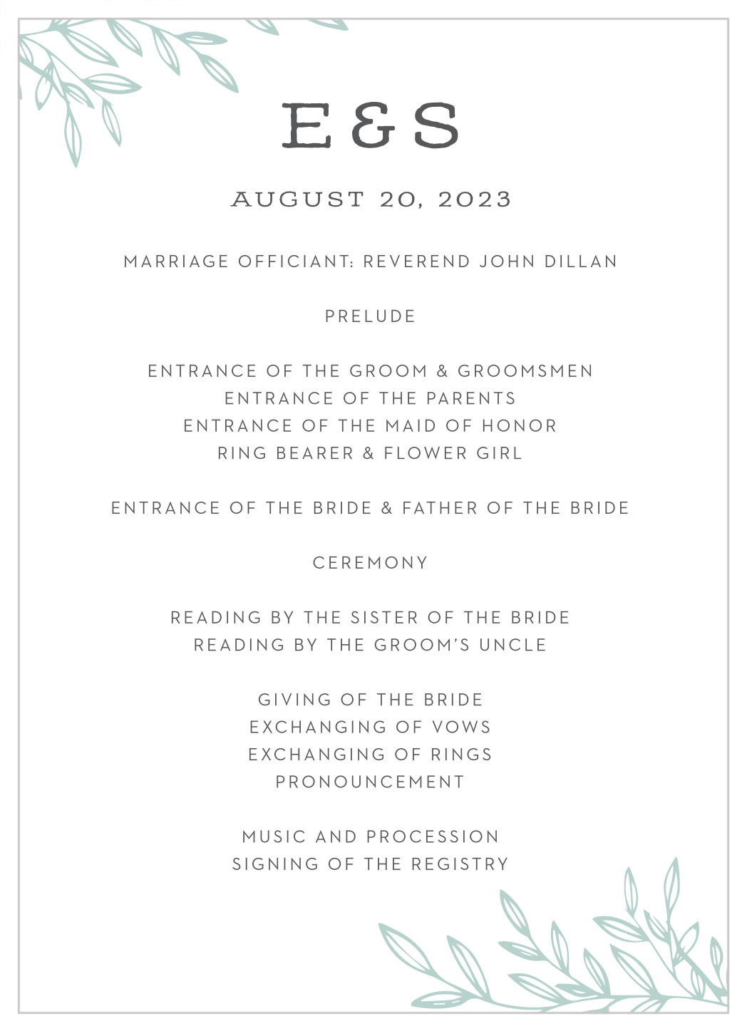 Botanical Greenhouse Wedding Programs by Basic Invite