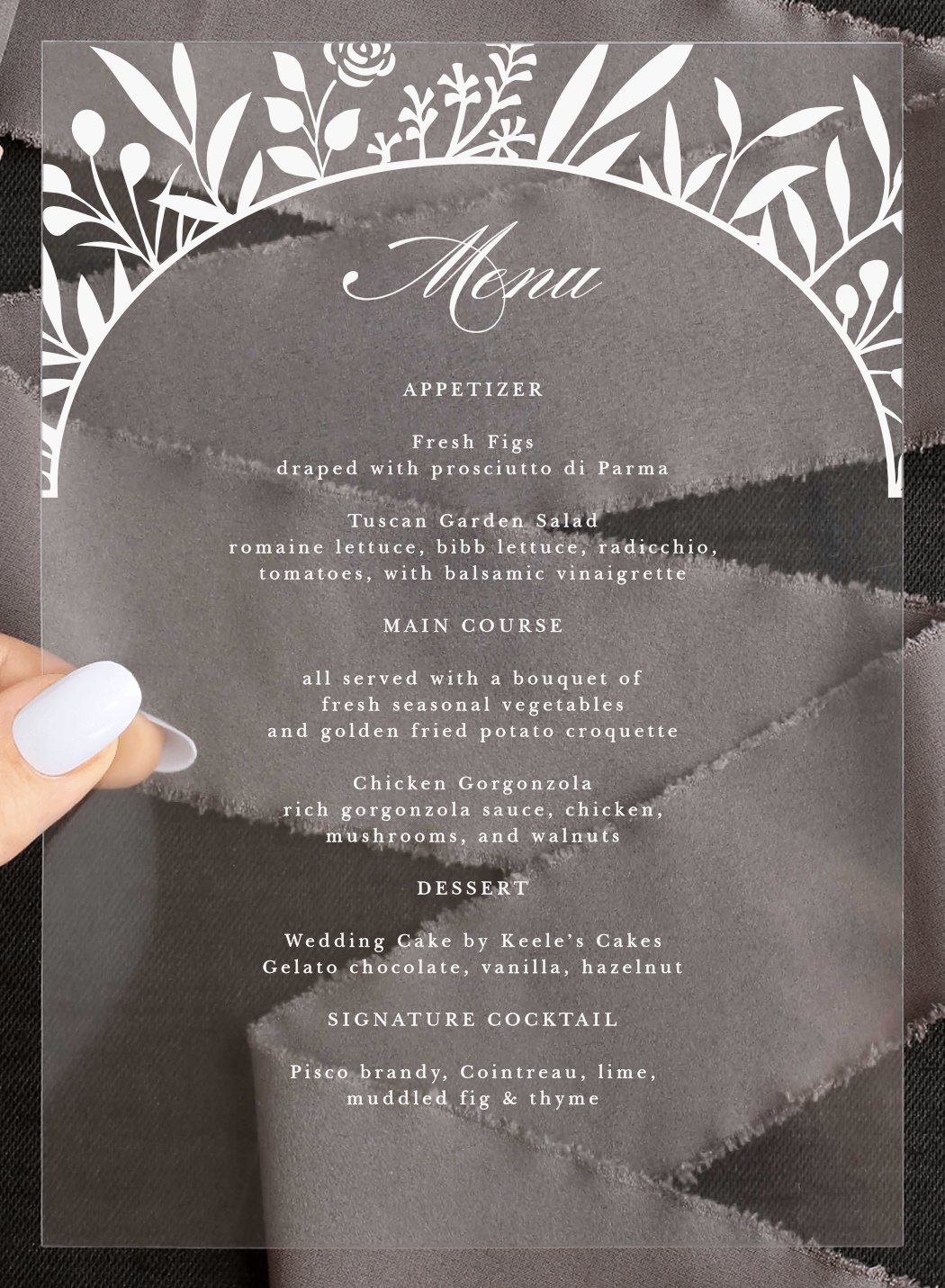 Floral Surround Clear Wedding Menus by Basic Invite