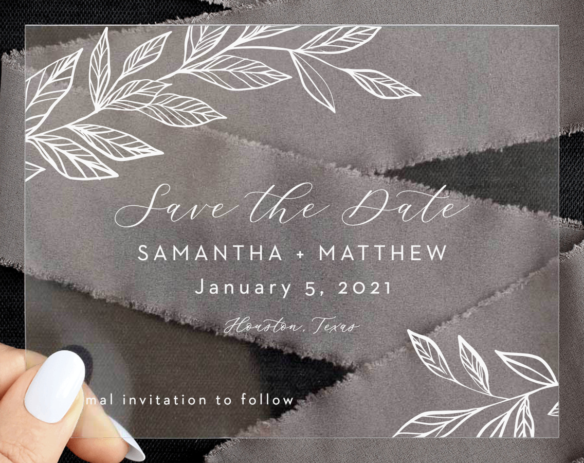 Wispy Leaves Clear Save The Date Cards by Basic Invite