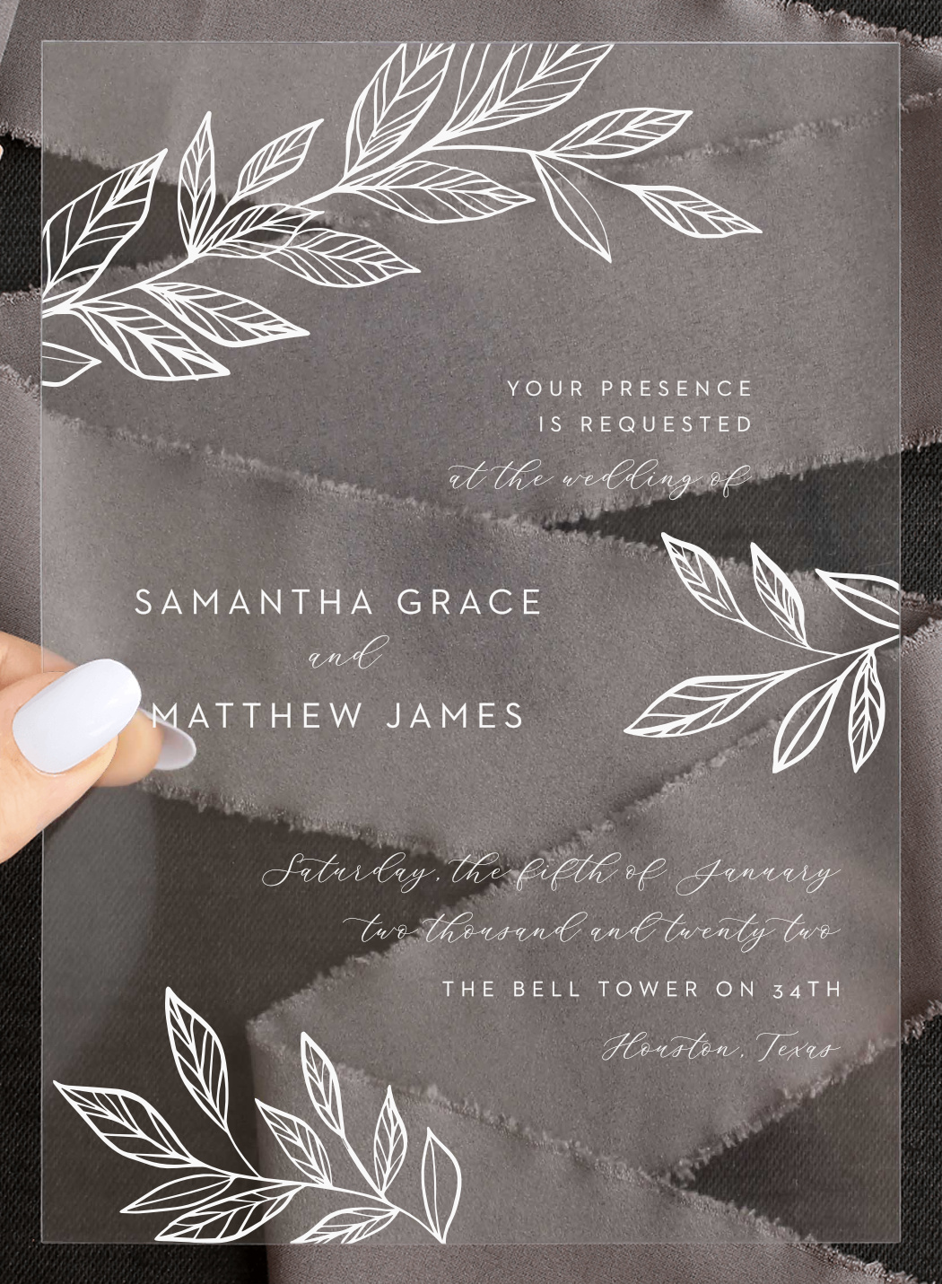 Wispy Leaves Clear Wedding Invitations by Basic Invite