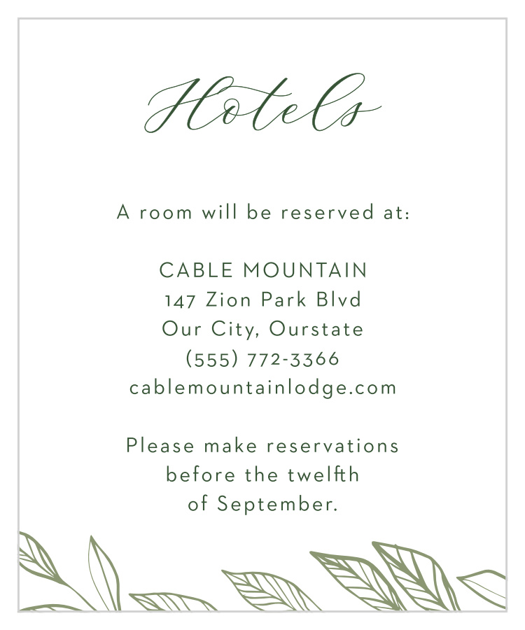 Wispy Leaves Accommodation Cards by Basic Invite