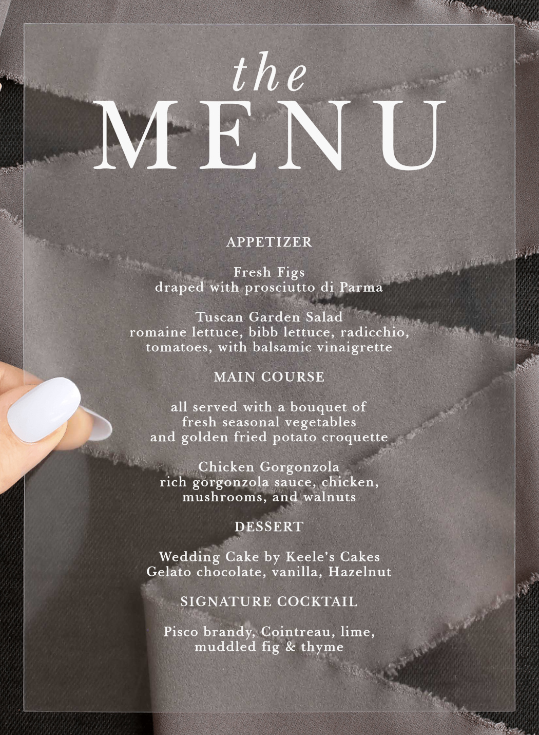 Simply Styled Clear Wedding Menus by Basic Invite