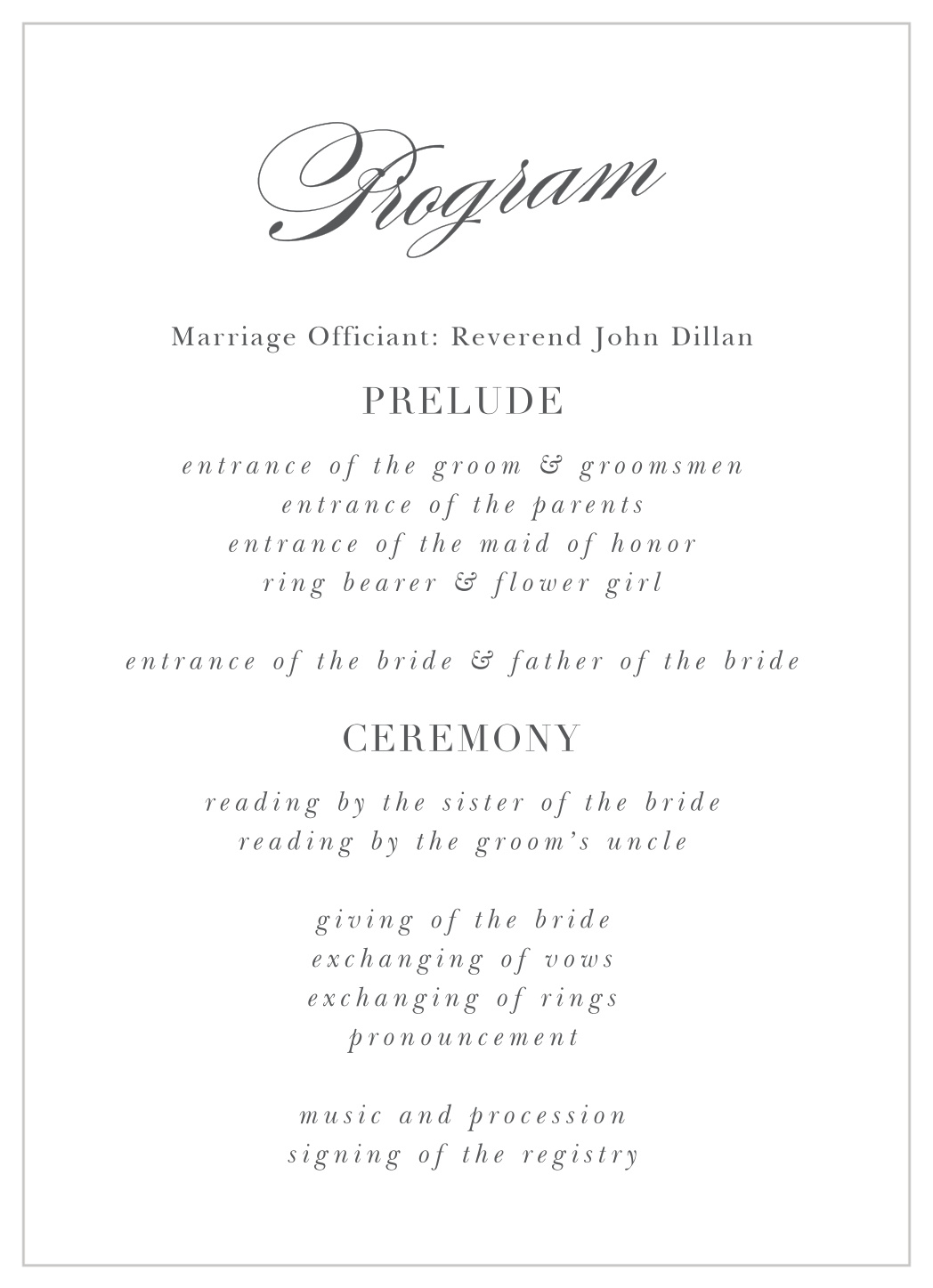 Simple Typography Wedding Programs by Basic Invite