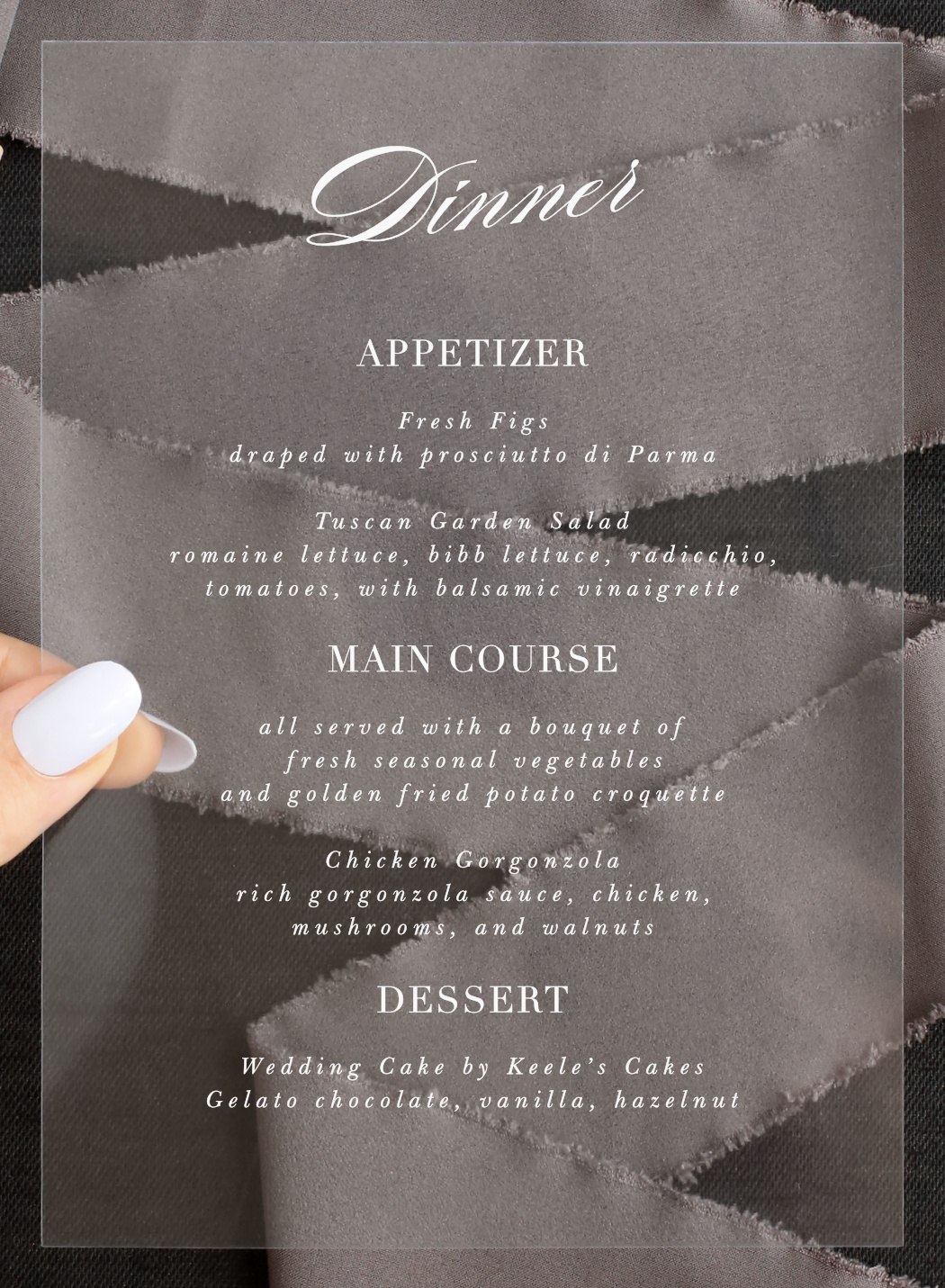 Simple Typography Clear Wedding Menus by Basic Invite