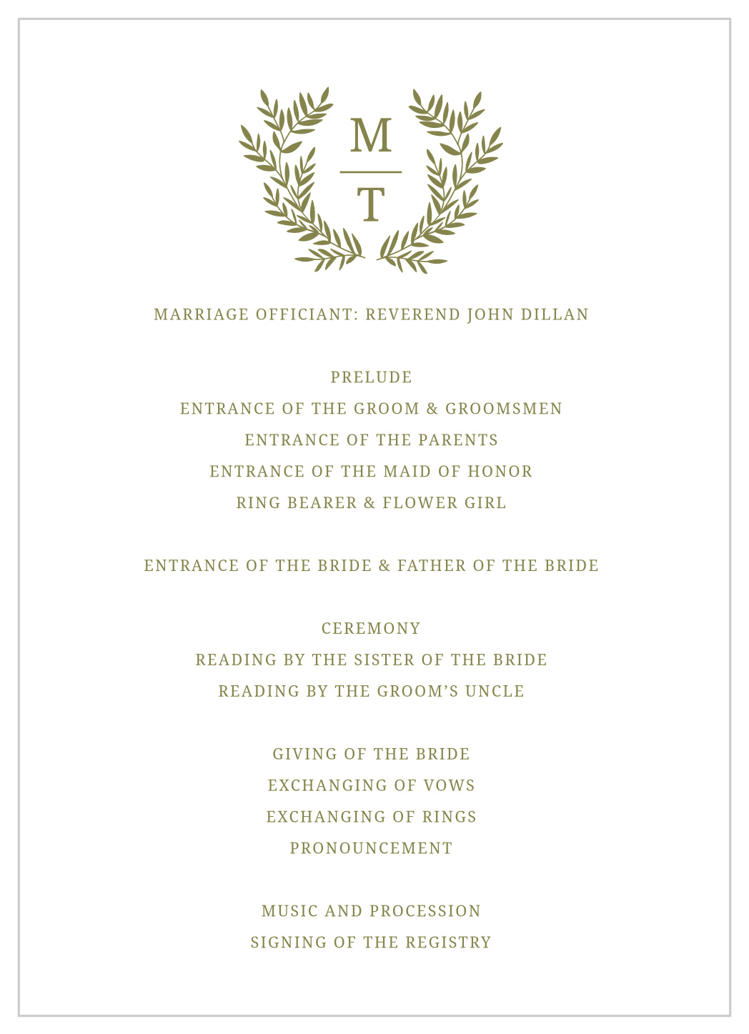 Botanical Monogram Wedding Programs by Basic Invite