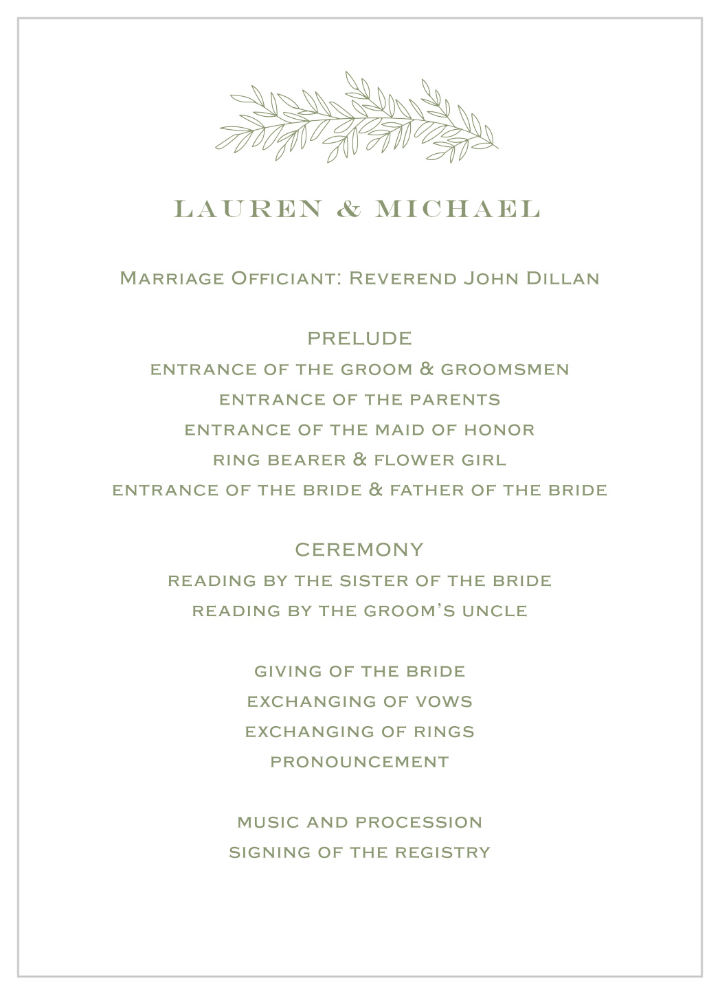 Vintage Greenery Wedding Programs by Basic Invite