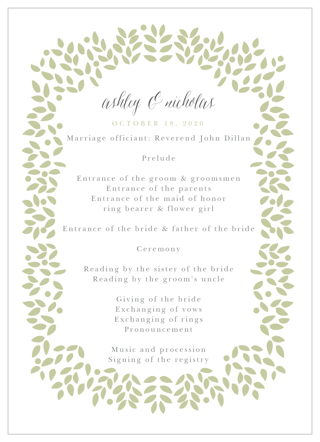 Blushing Foliage Wedding Programs by Basic Invite
