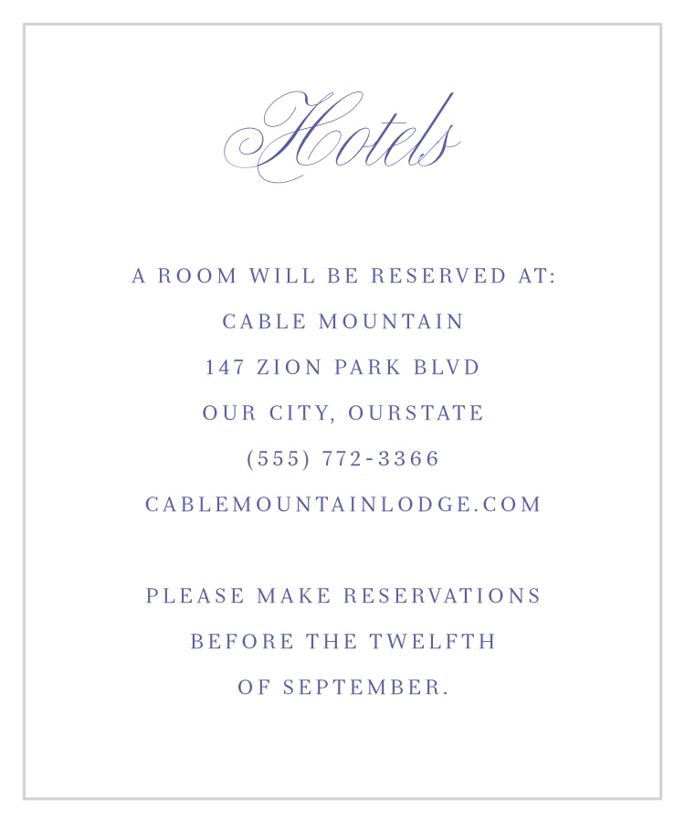 Romantic Swirls Accommodation Cards by Basic Invite