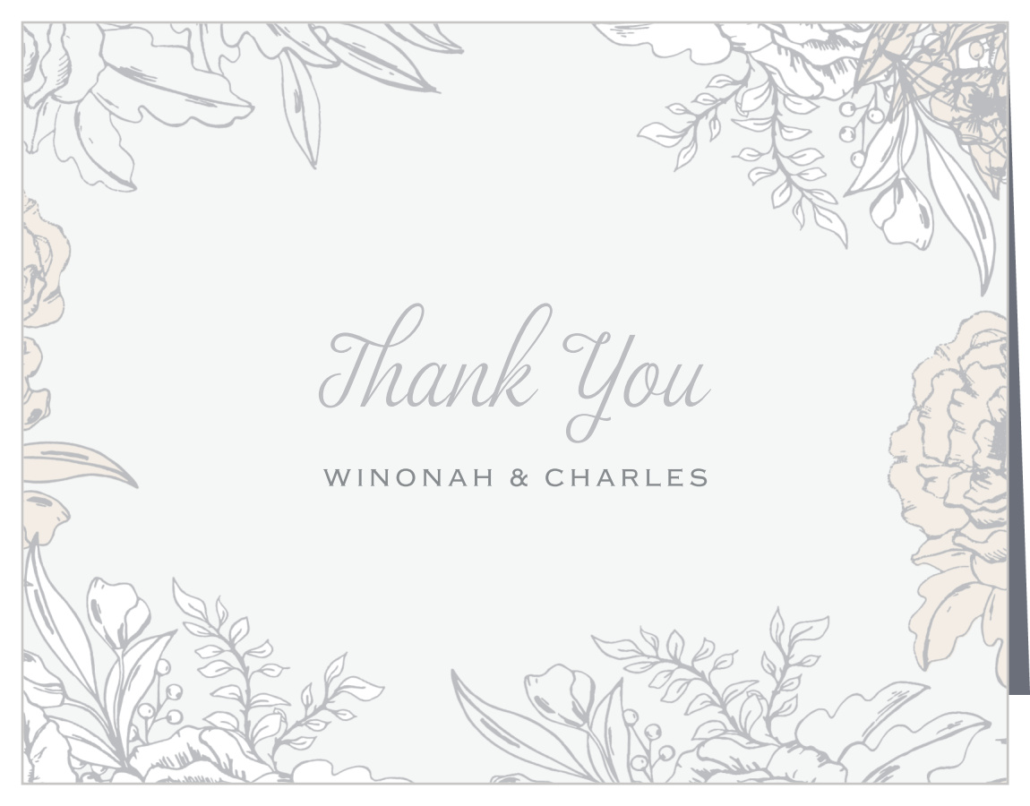 Enveloped Peonies Wedding Thank You Cards by Basic Invite