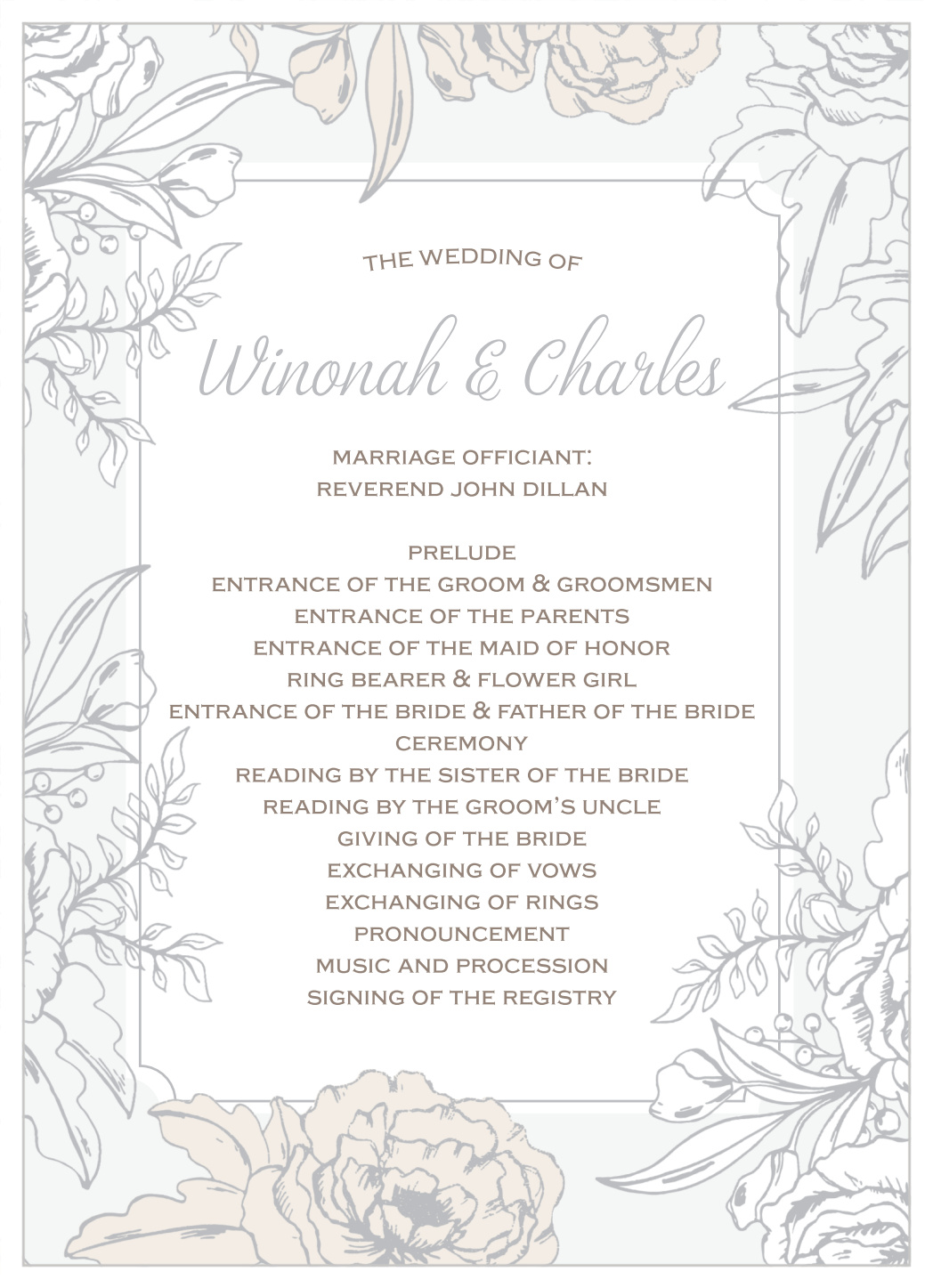 Enveloped Peonies Wedding Programs by Basic Invite