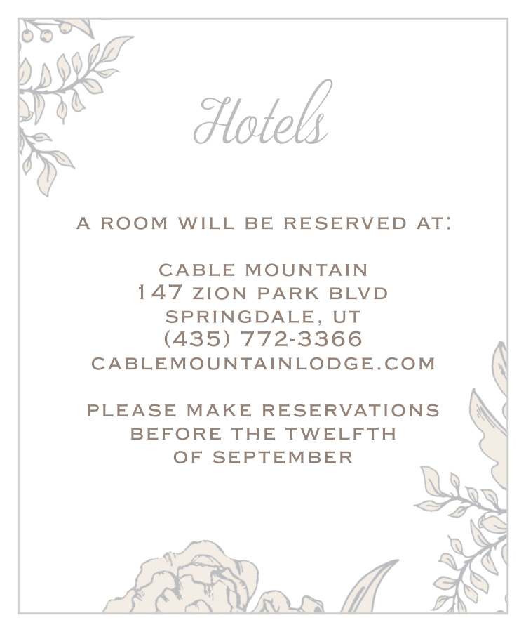 Enveloped Peonies Accommodation Cards by Basic Invite