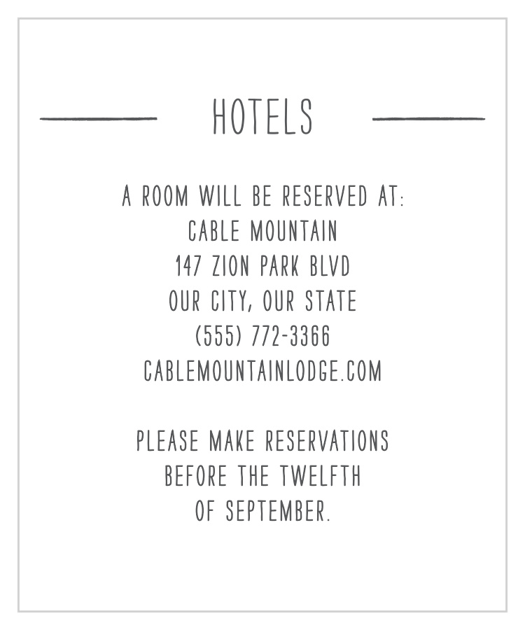 Chalkboard Inscription Accommodation Cards by Basic Invite