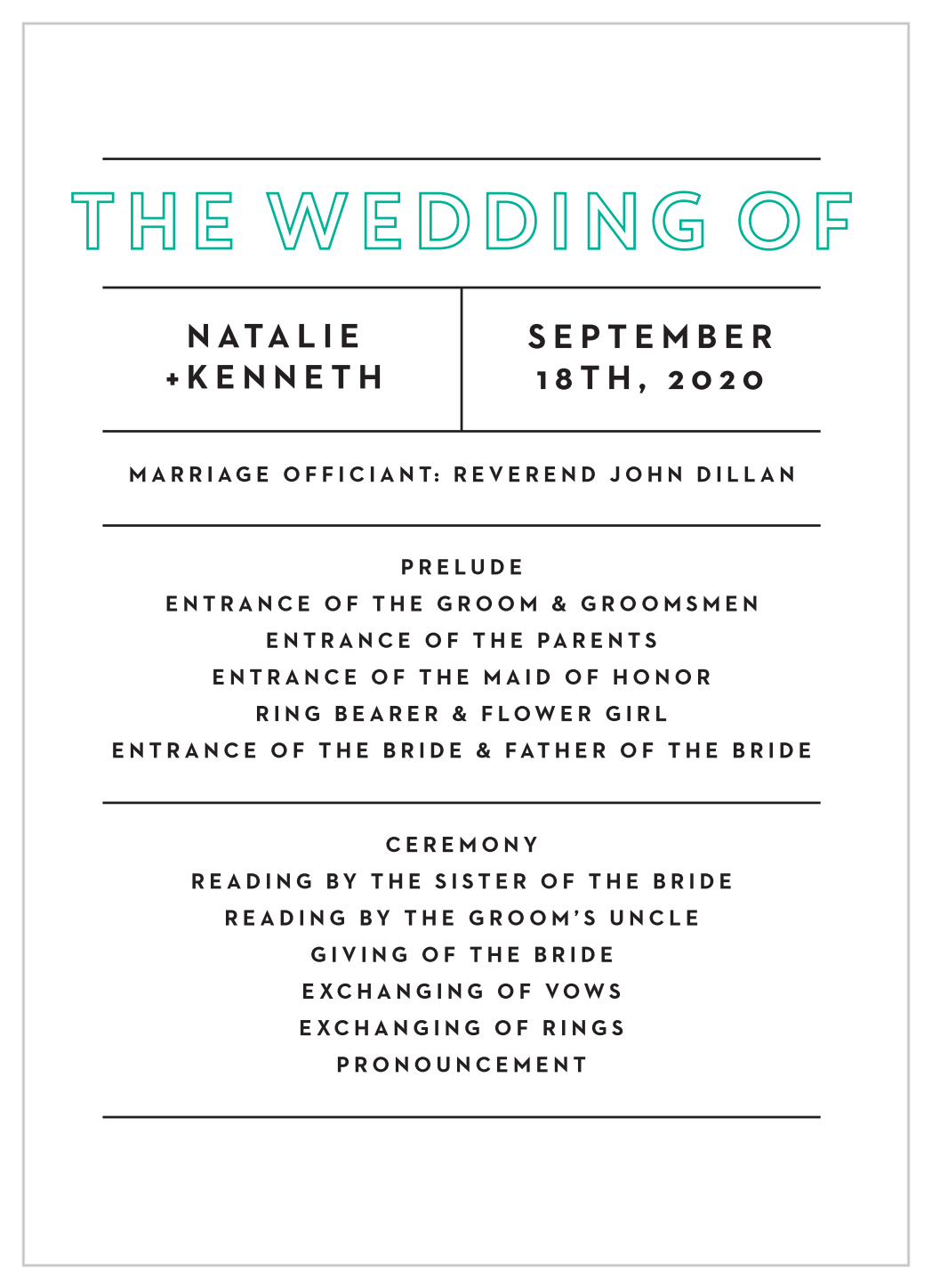 Boldly Outlined Wedding Programs by Basic Invite
