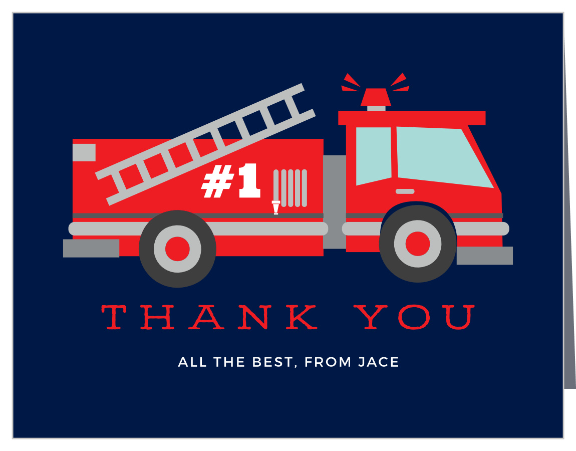 Fire Truck First Birthday Thank You Cards by Basic Invite