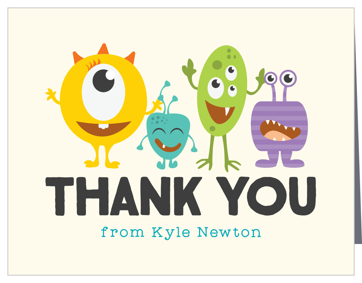 Cute Monsters First Birthday Thank You Cards by Basic Invite