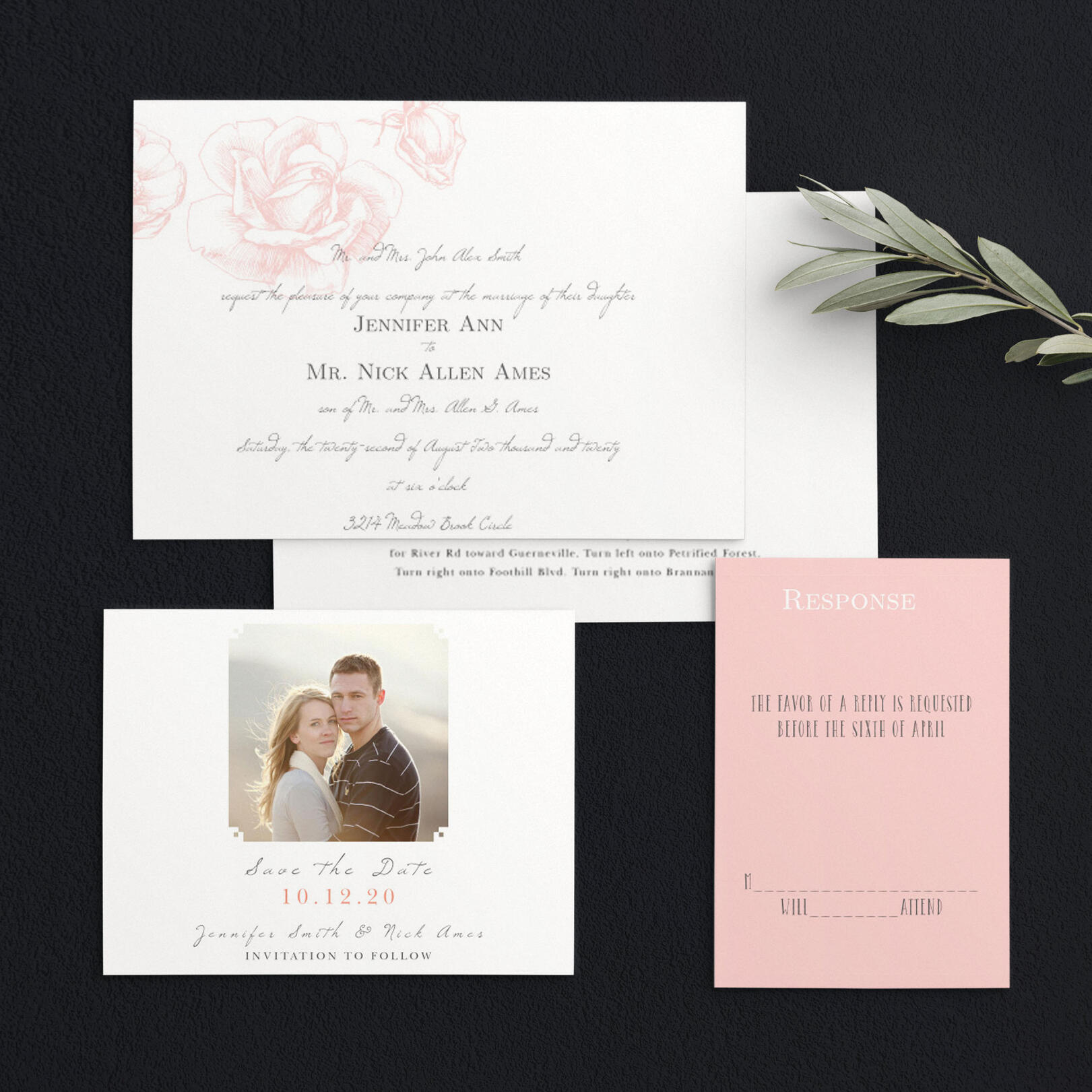 Illustrated Rose Wedding Invitation