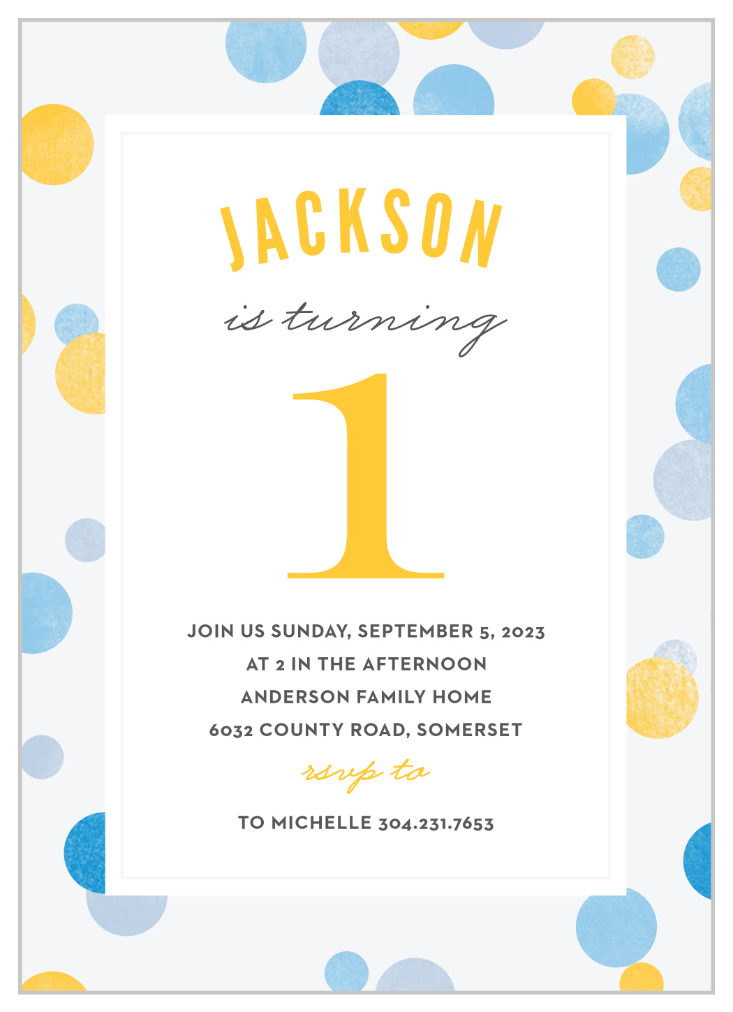Dotty Frame Boy First Birthday Invitations by Basic Invite