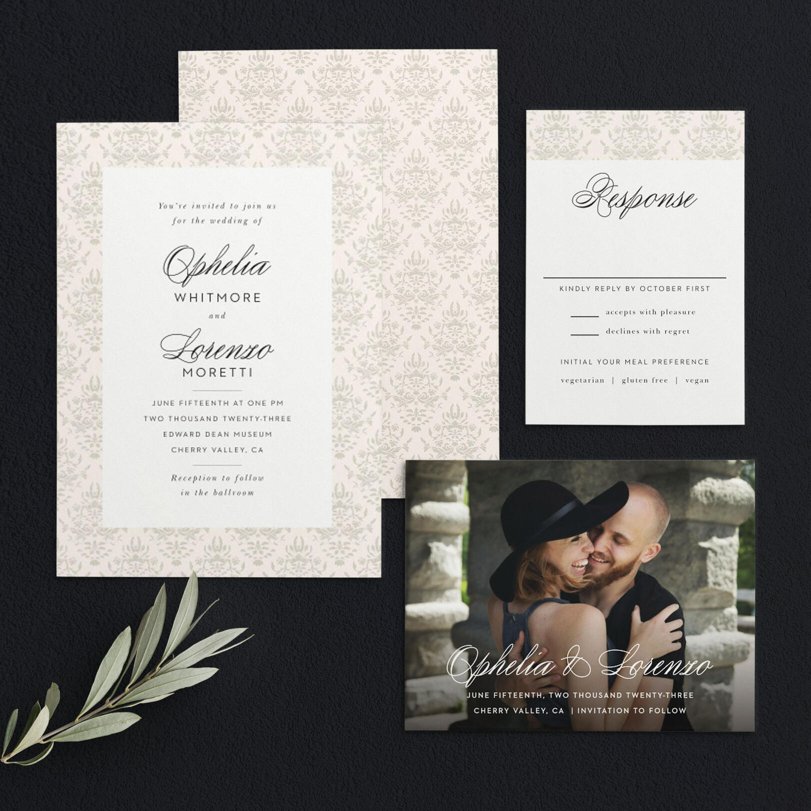Damask Border Wedding Invitations by Basic Invite