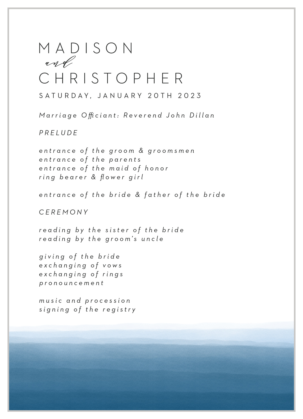 Watercolor Dip Wedding Programs by Basic Invite