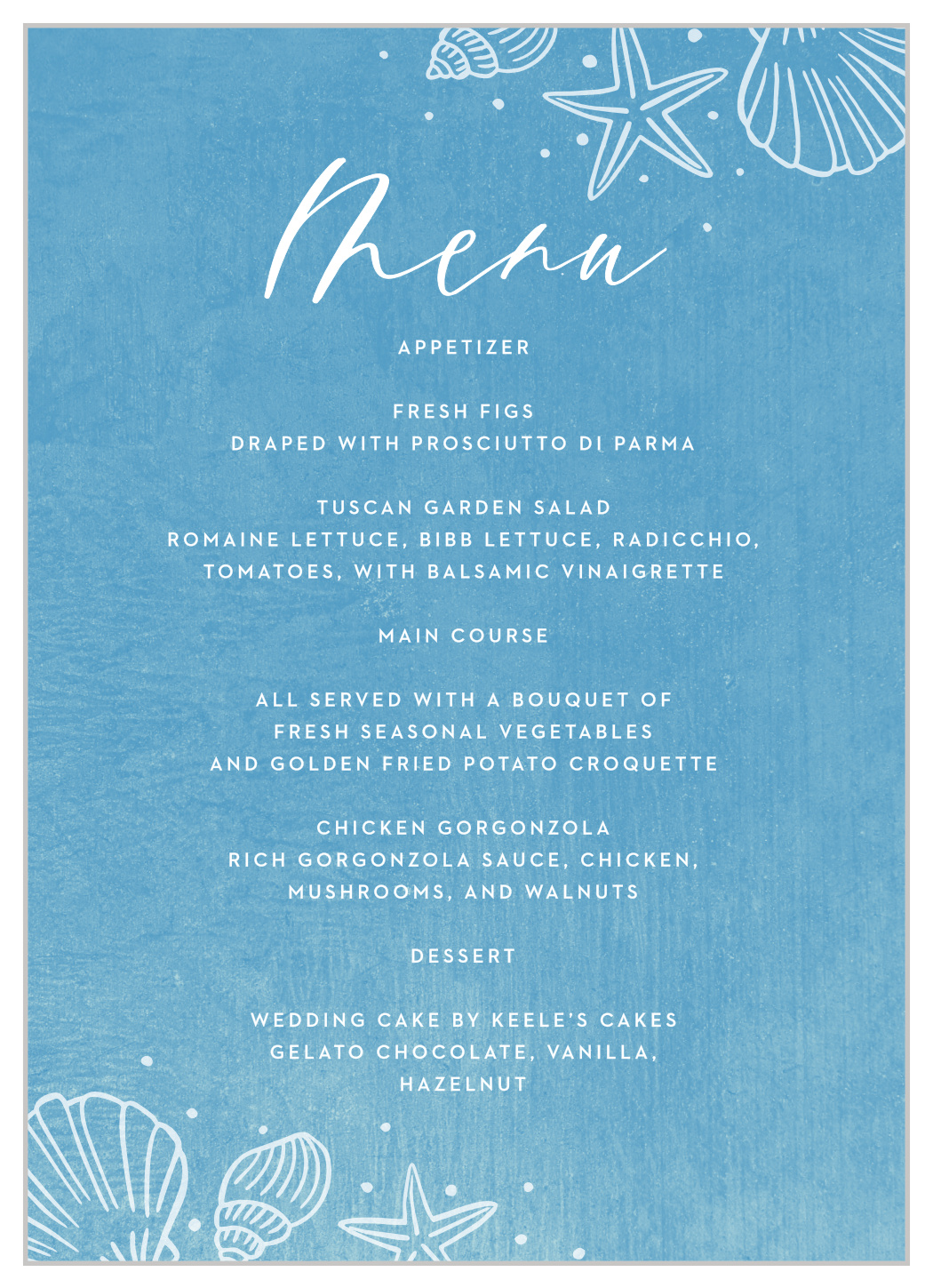 Rocky Beach Stamp Wedding Menus by Basic Invite