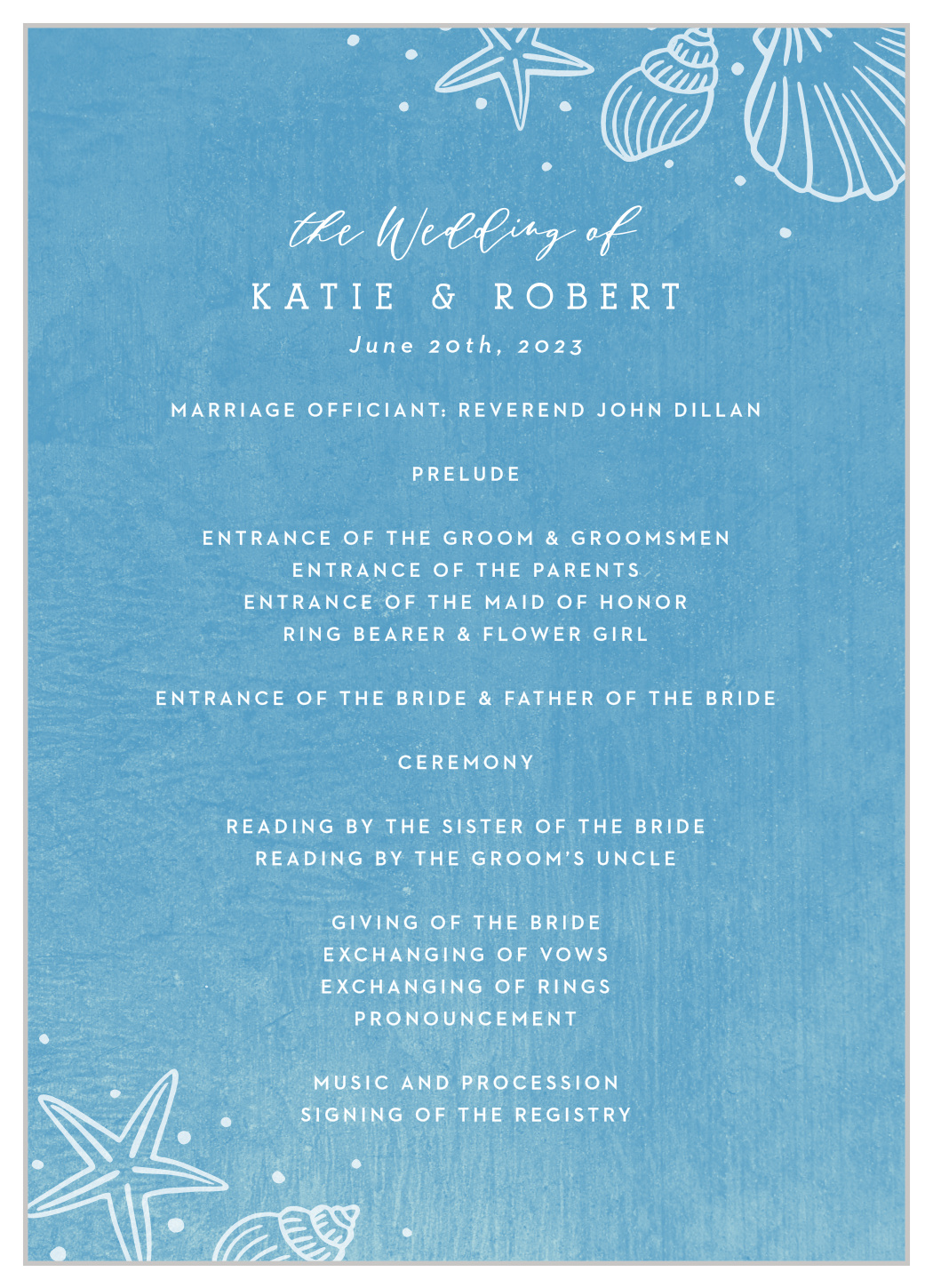 Rocky Beach Stamp Wedding Programs by Basic Invite