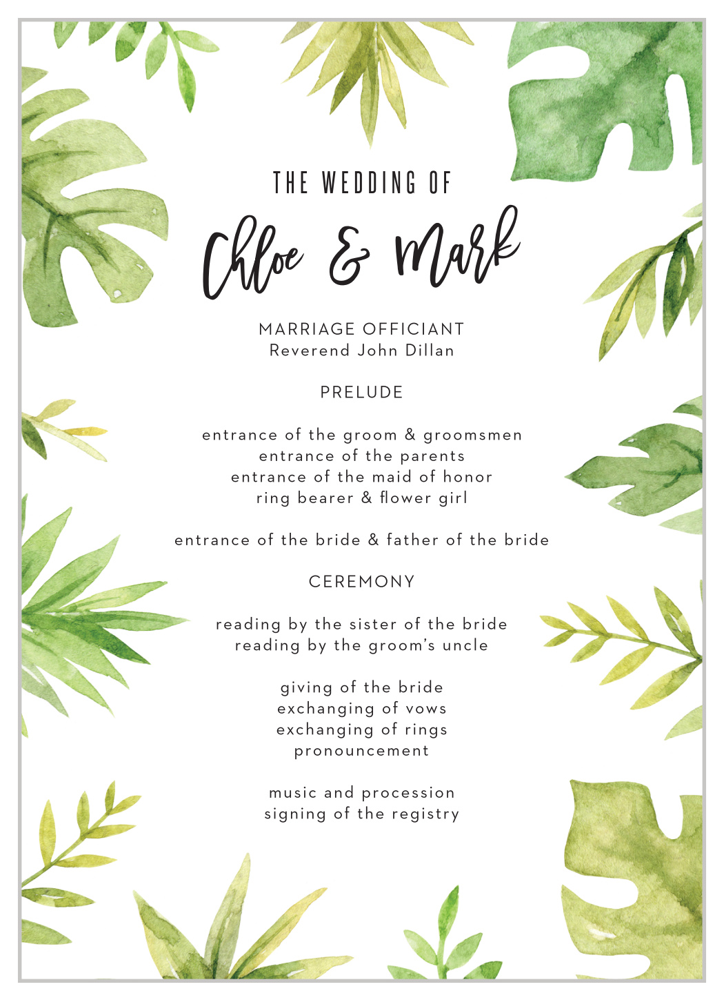 Fun Foliage Wedding Programs by Basic Invite