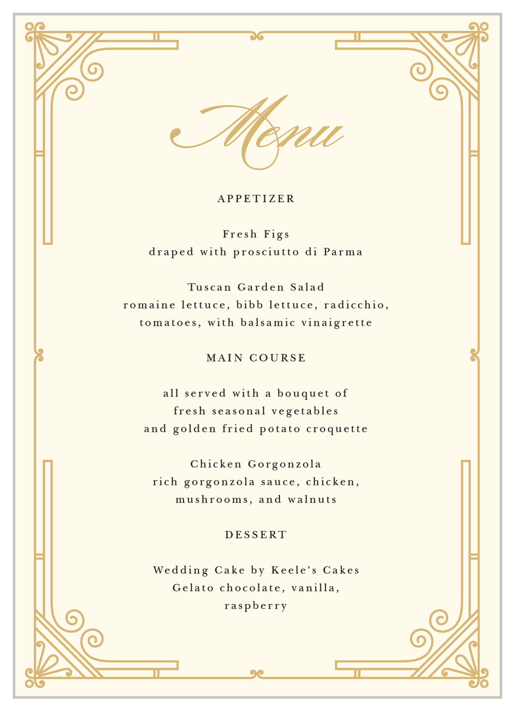 Night Deco Wedding Menus by Basic Invite