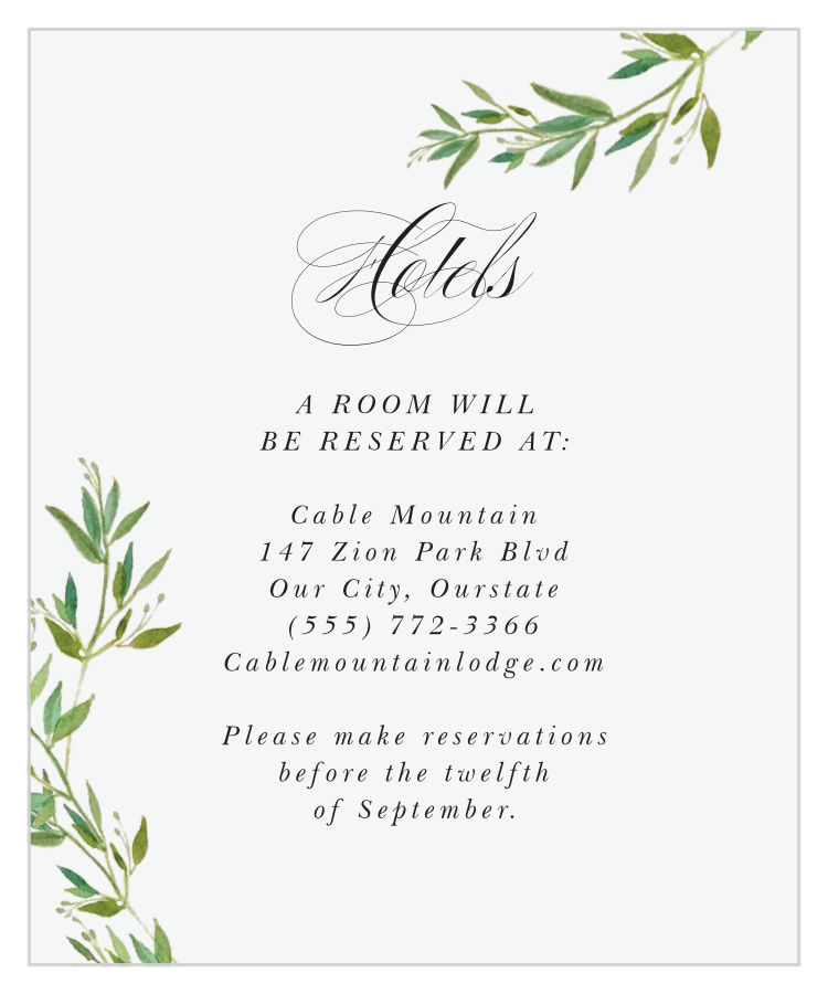 Elegant Vines Accommodation Cards by Basic Invite