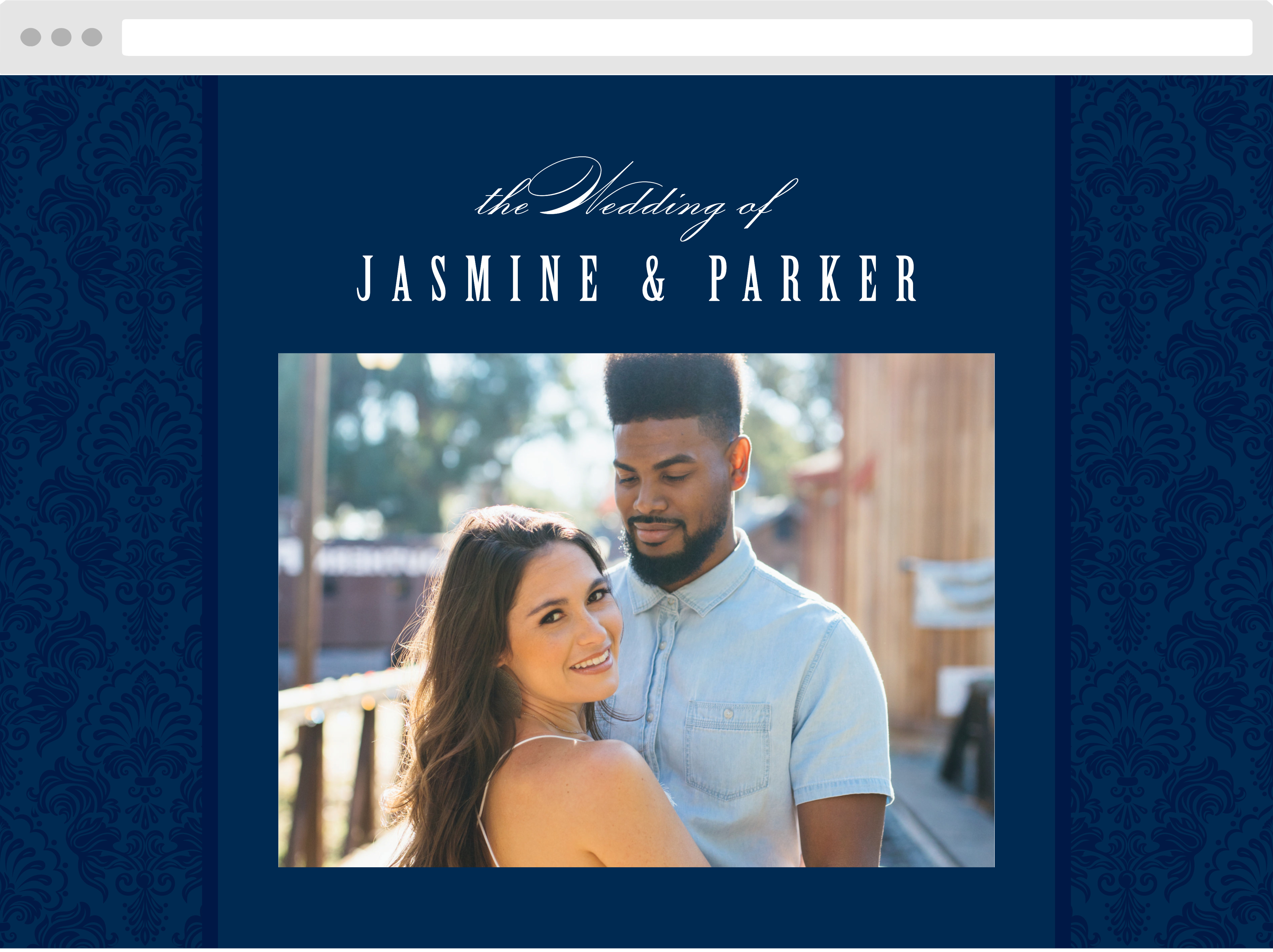 Ribbon & Damask Wedding Website by Basic Invite