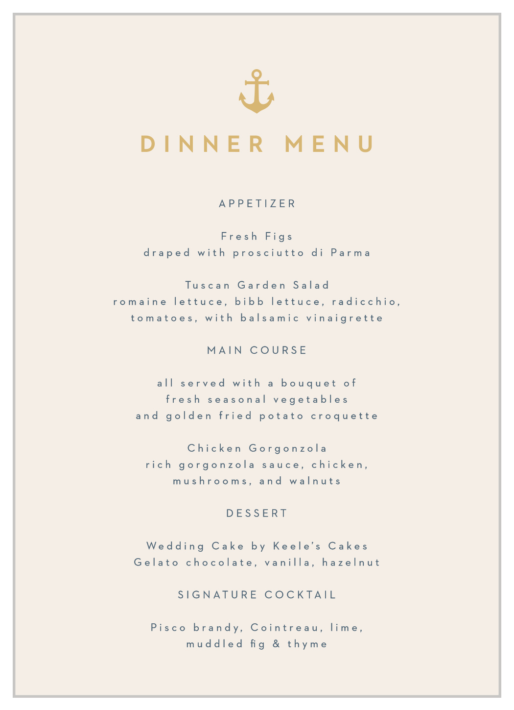 Maritime Anchor Wedding Menus by Basic Invite
