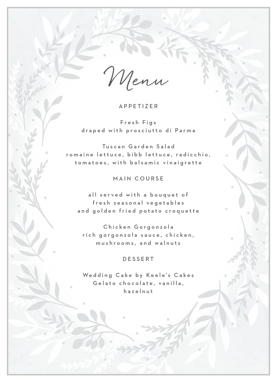 Icy Wreath Wedding Menus by Basic Invite