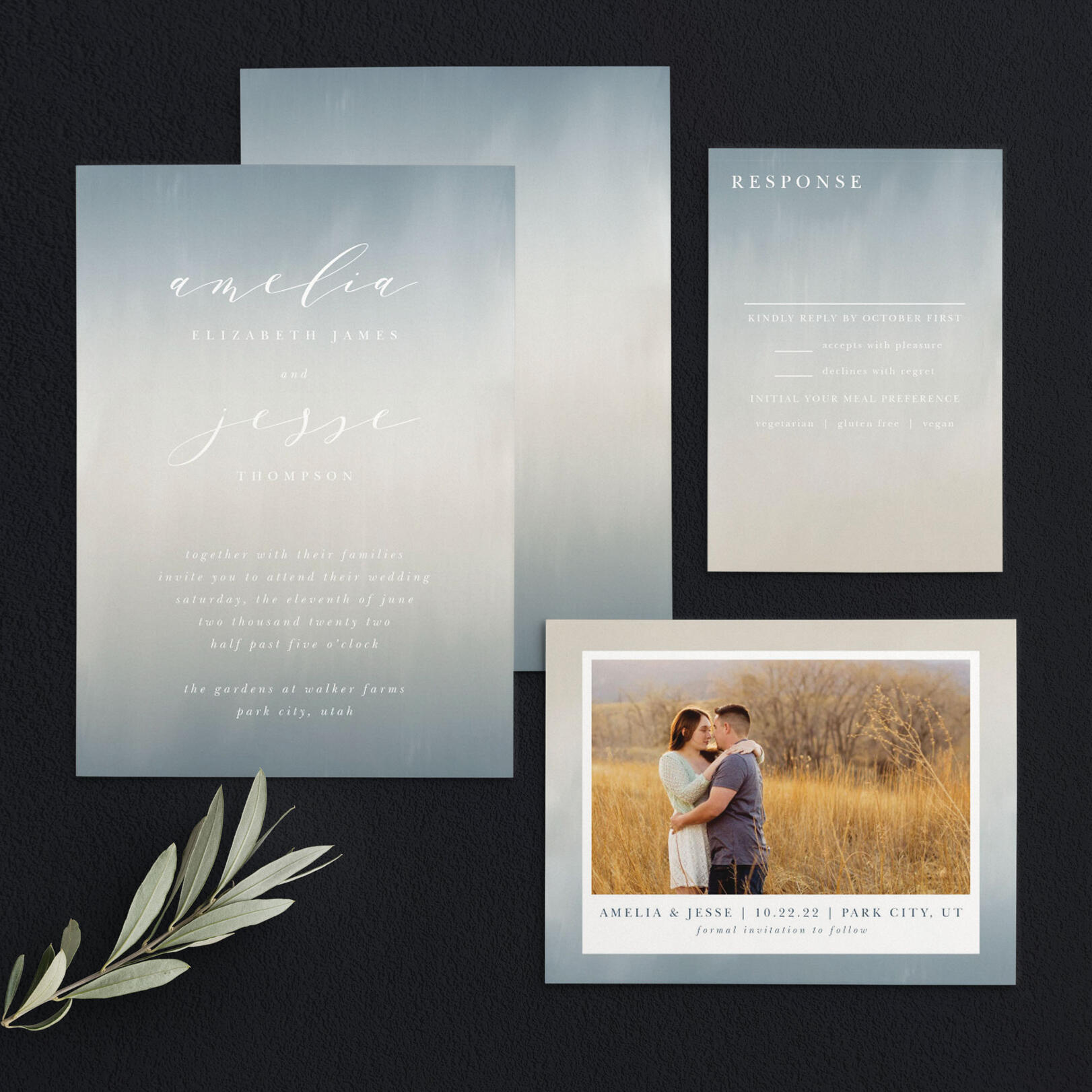 Soft Mist Wedding Invitations by Basic Invite
