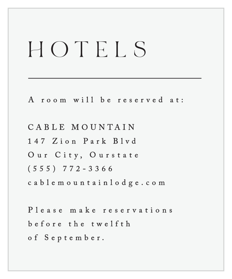 Minimal Magnifique Accommodation Cards by Basic Invite
