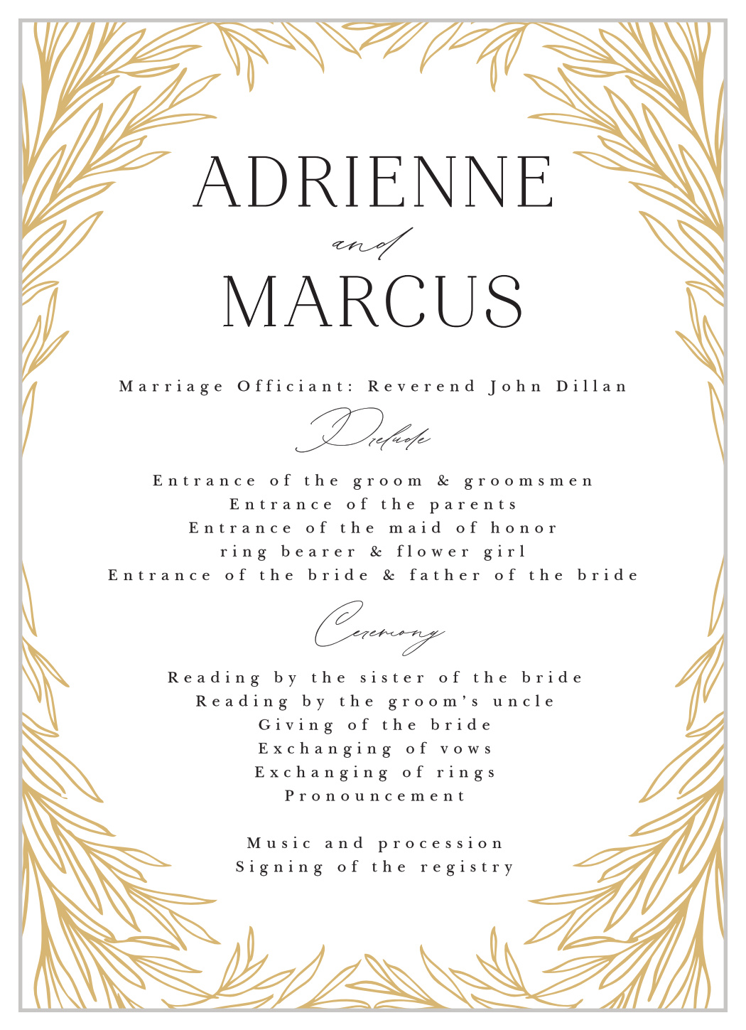 Leafy Laurel Wedding Programs by Basic Invite