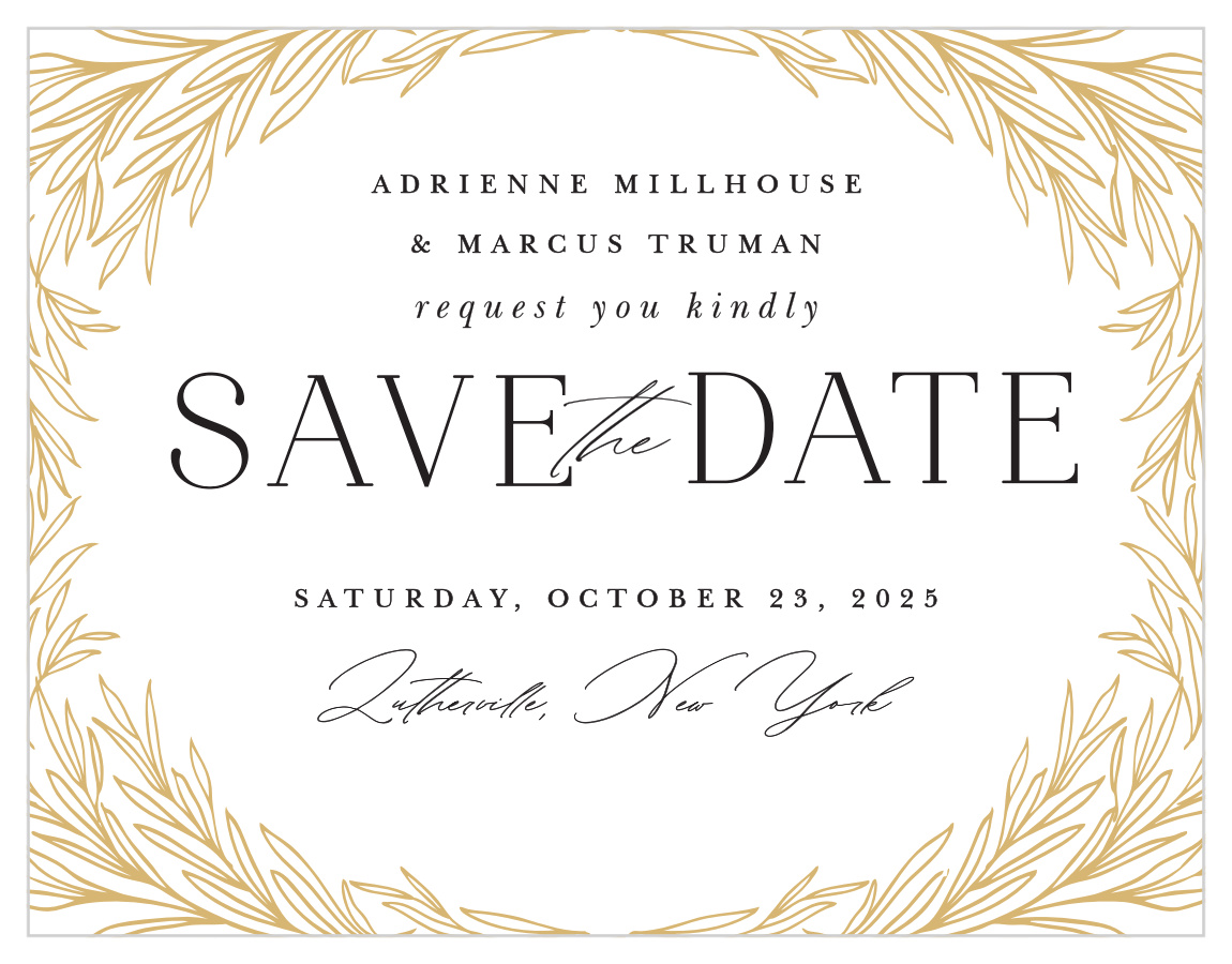 Leafy Laurel Save the Date Cards by Basic Invite
