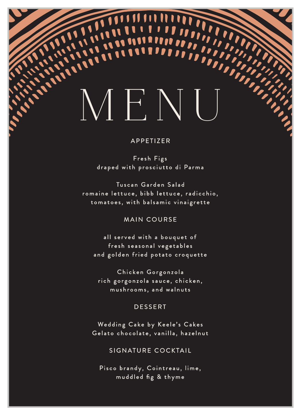 Boho Radiance Wedding Menus by Basic Invite