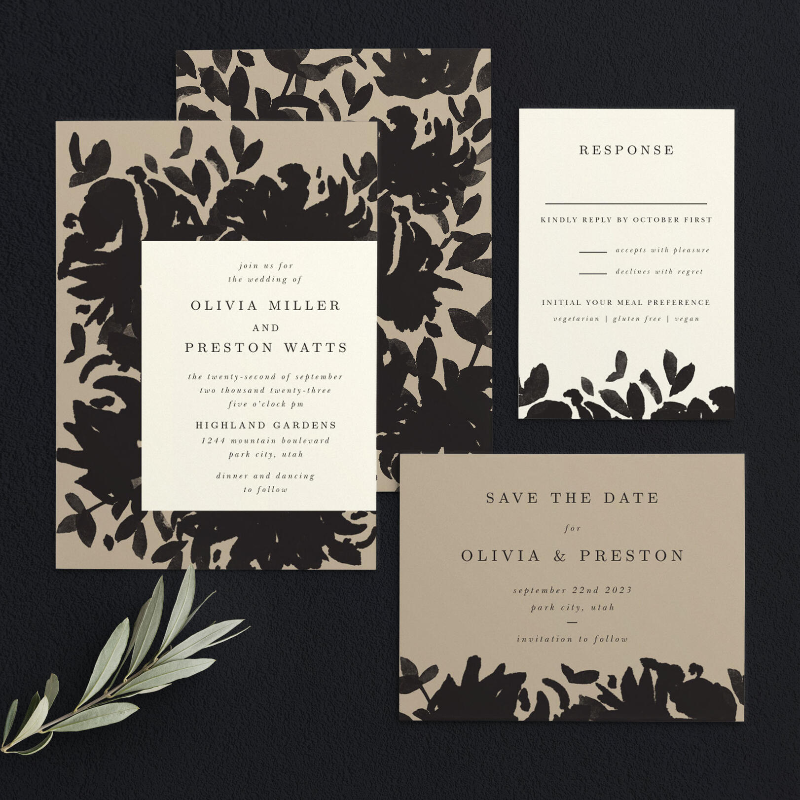 Inked Florals Wedding Invitations by Basic Invite