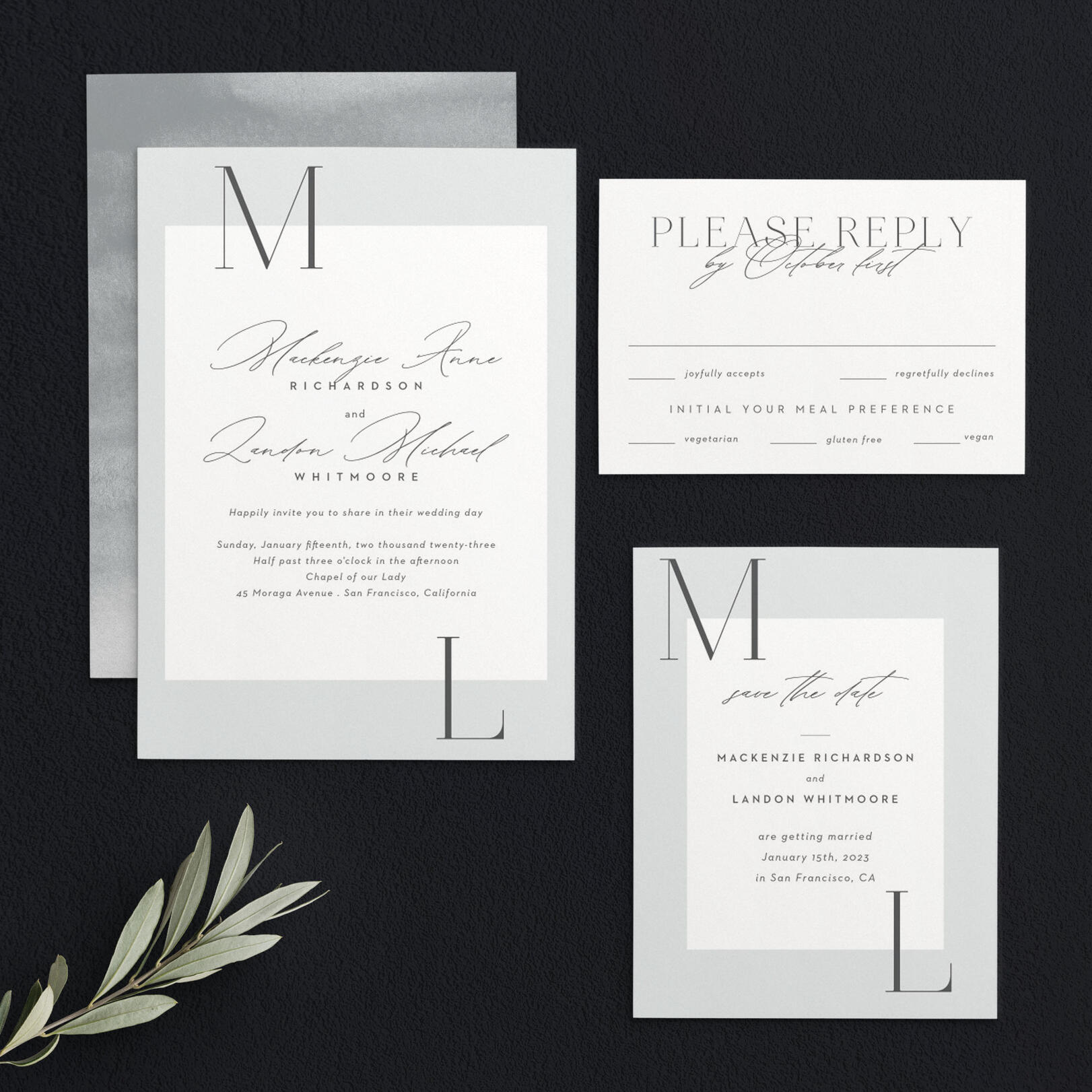 Asymmetrical Initials Save the Date Cards by Basic Invite