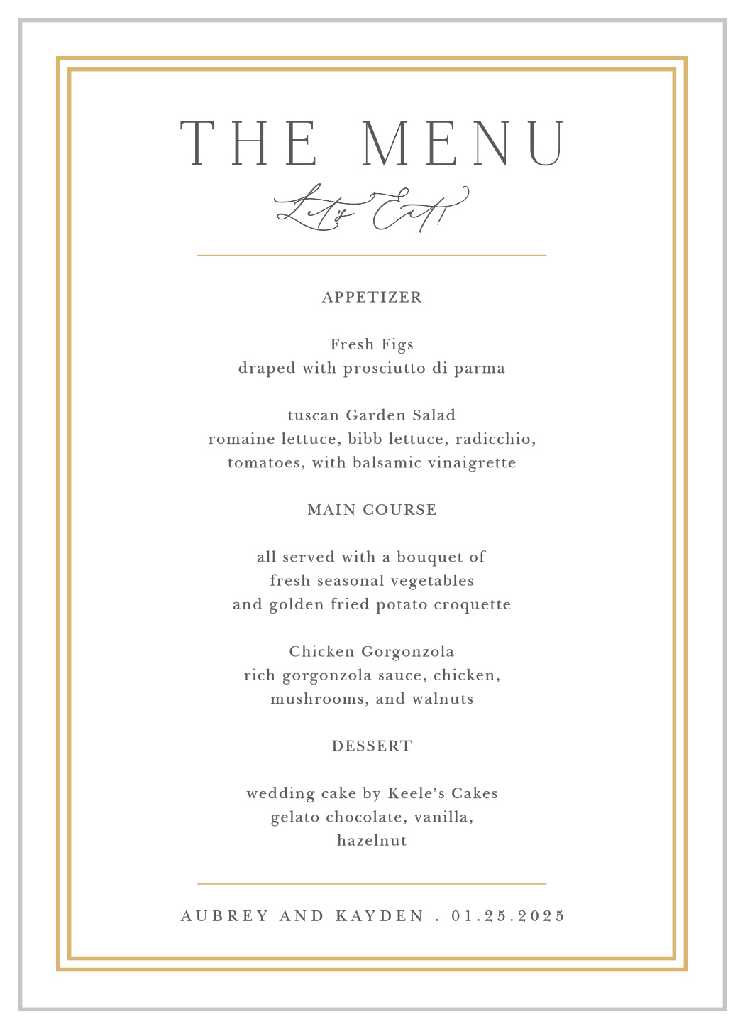 Alluring Aubrey Wedding Menus by Basic Invite