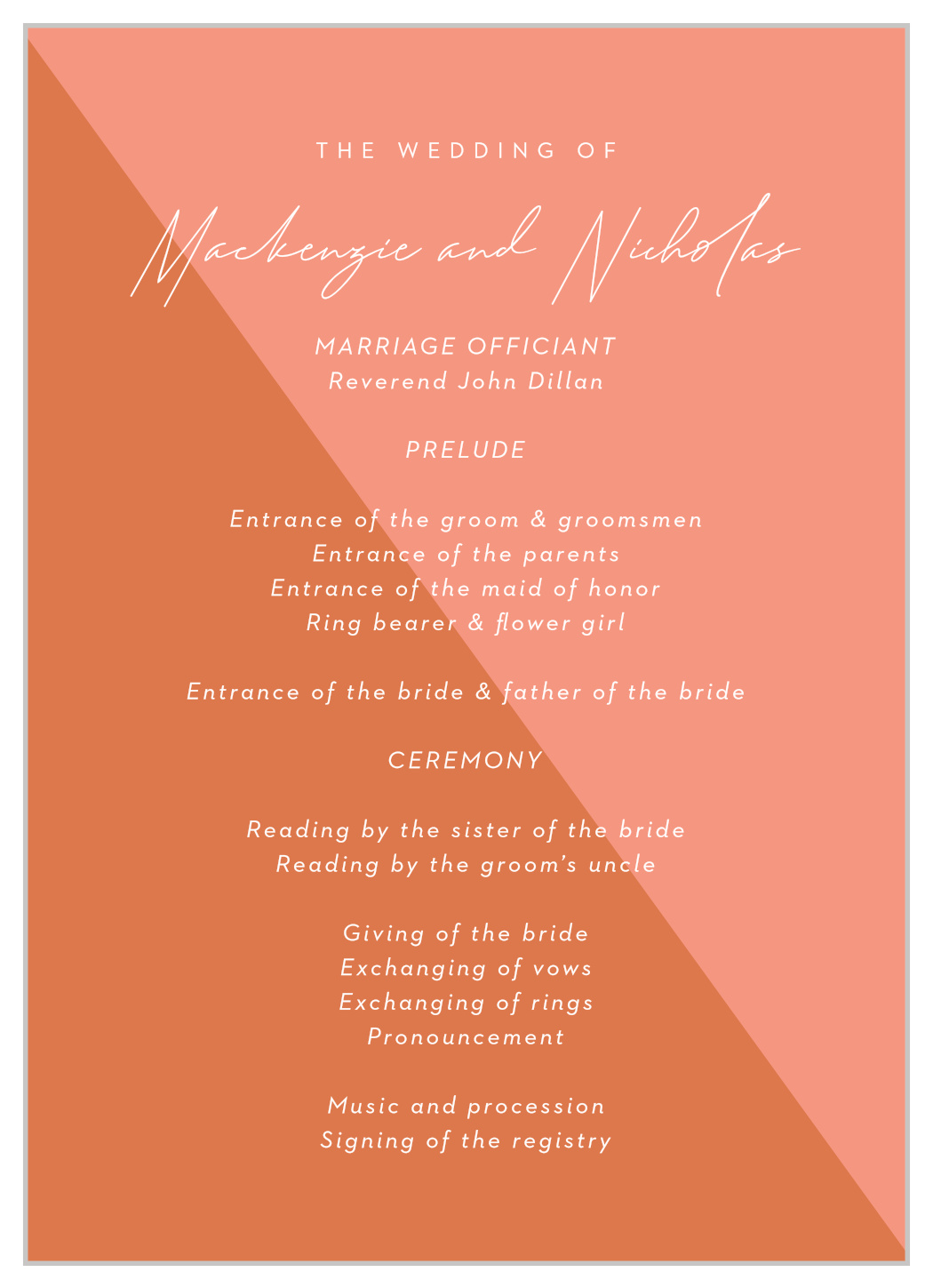 Color Split Wedding Programs by Basic Invite