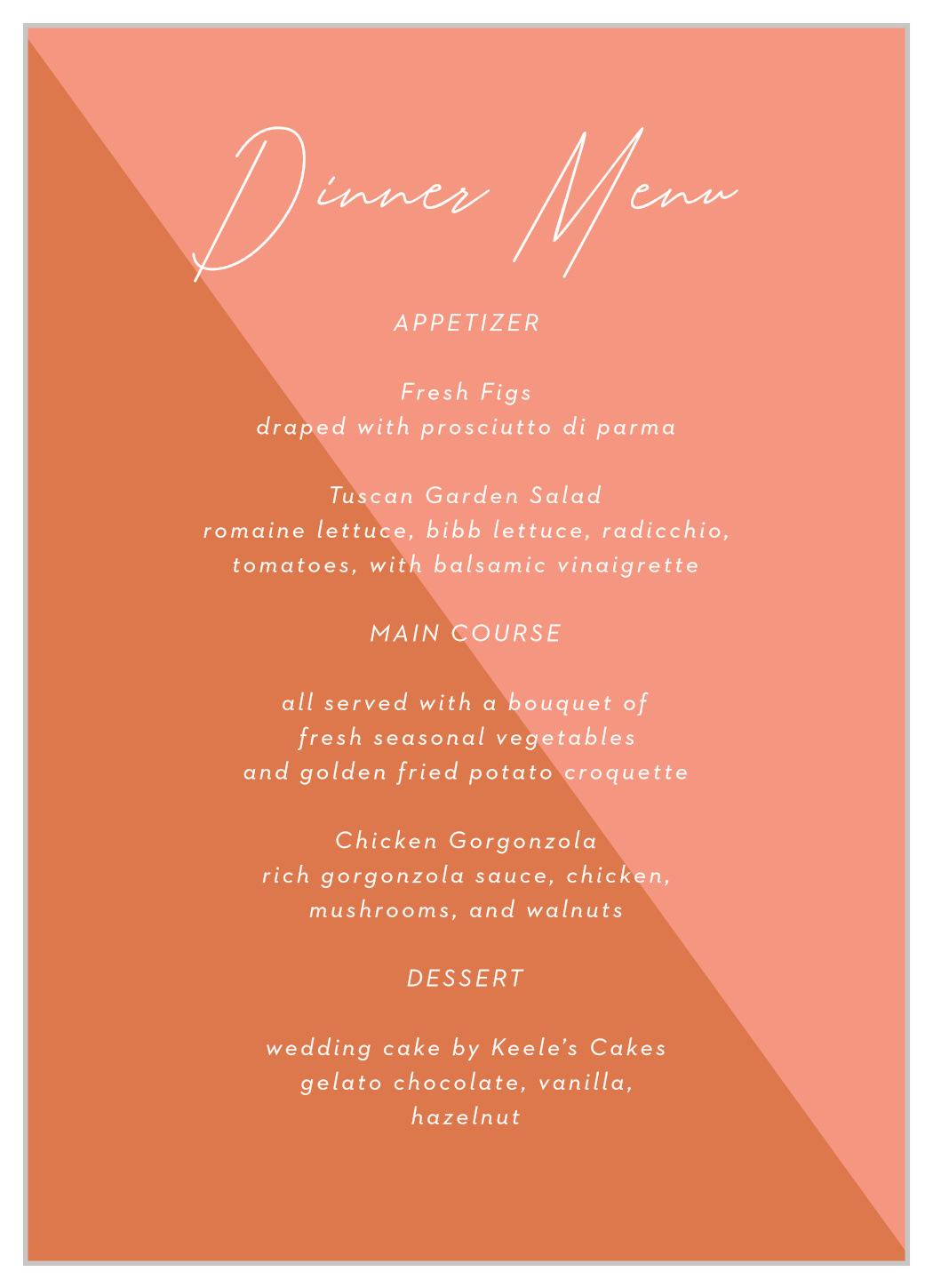 Color Split Wedding Menus by Basic Invite