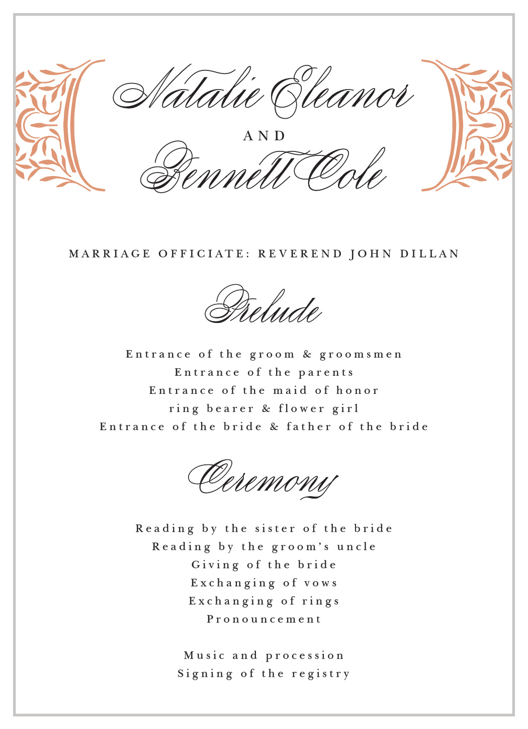 Fancy Filigree Wedding Programs by Basic Invite