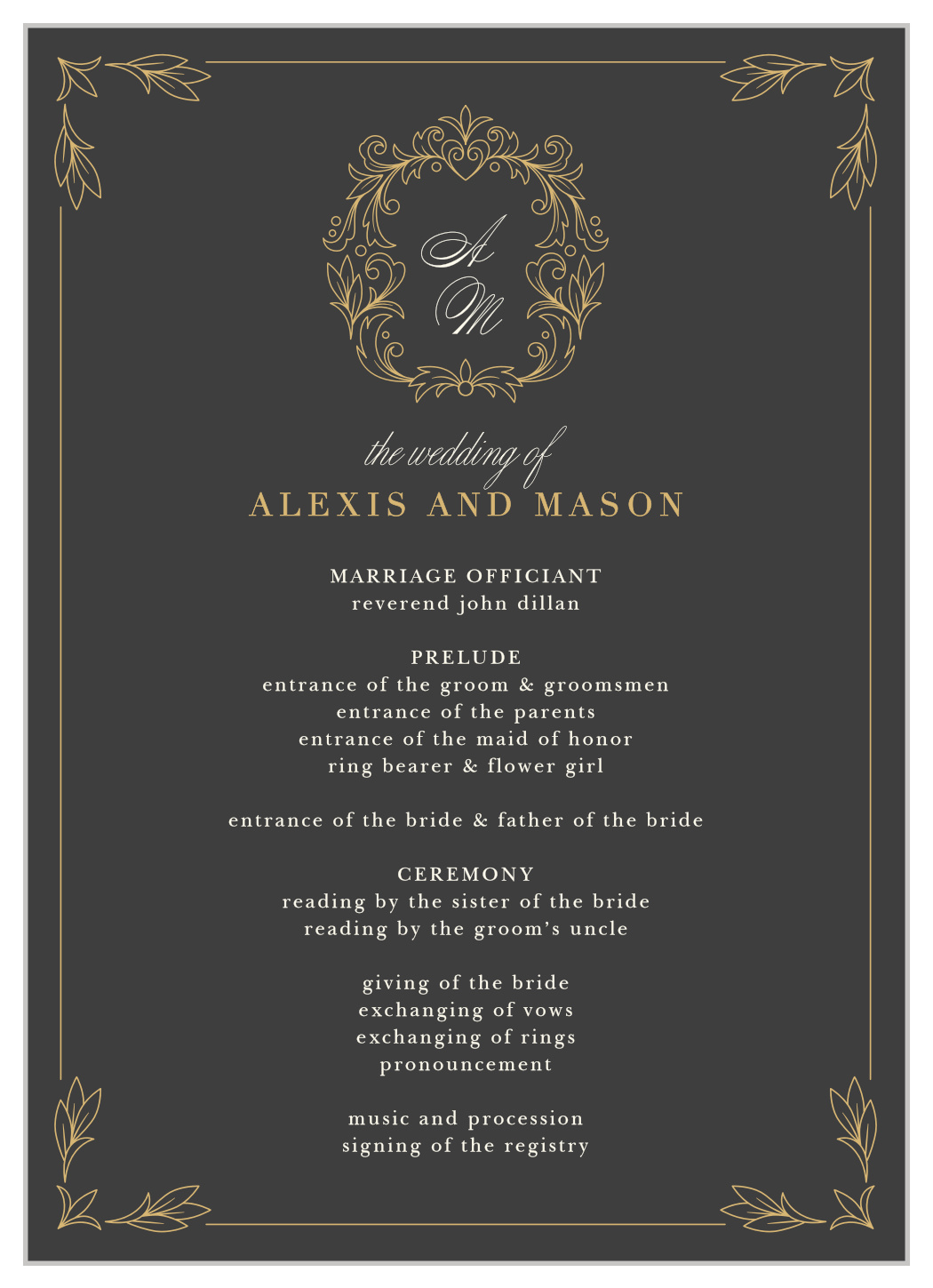 Ornate Baroque Wedding Programs by Basic Invite