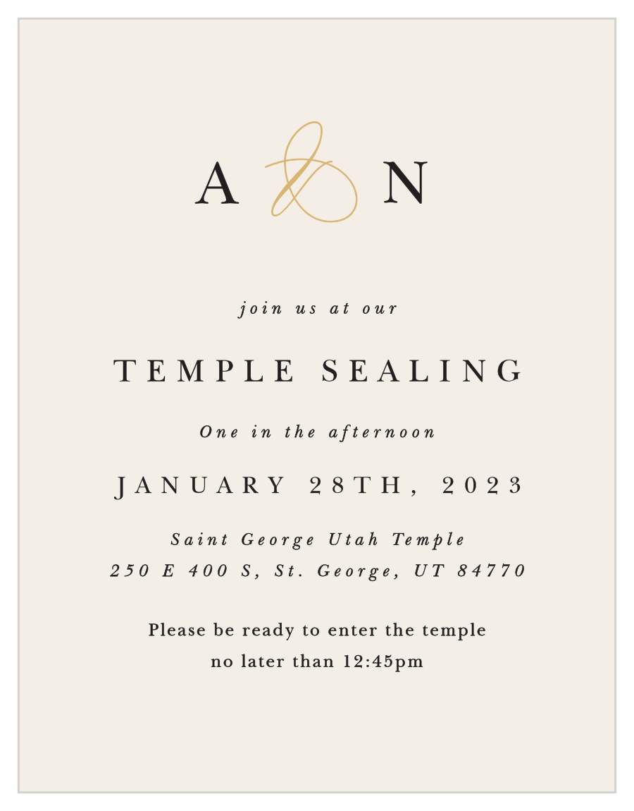 Modern Monogram LDS Temple Sealing Cards by Basic Invite