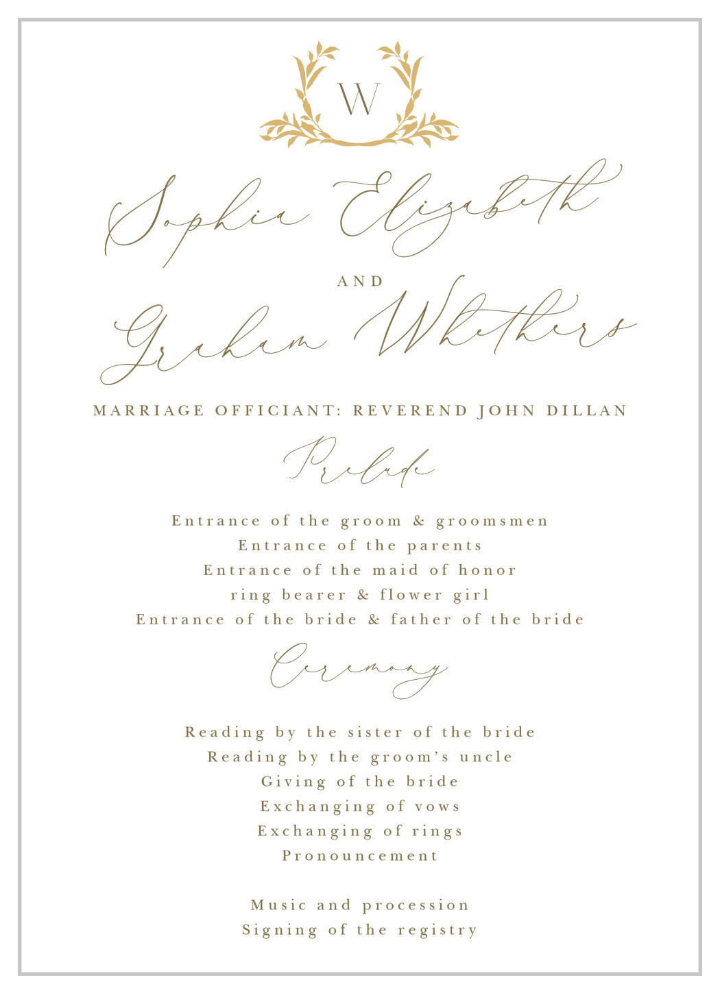 Golden Crest Wedding Programs by Basic Invite