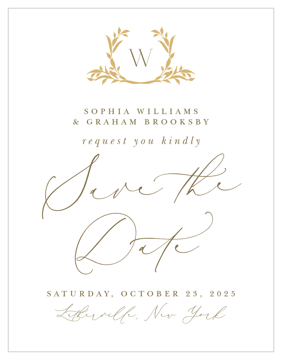 Golden Crest Save the Date Cards by Basic Invite