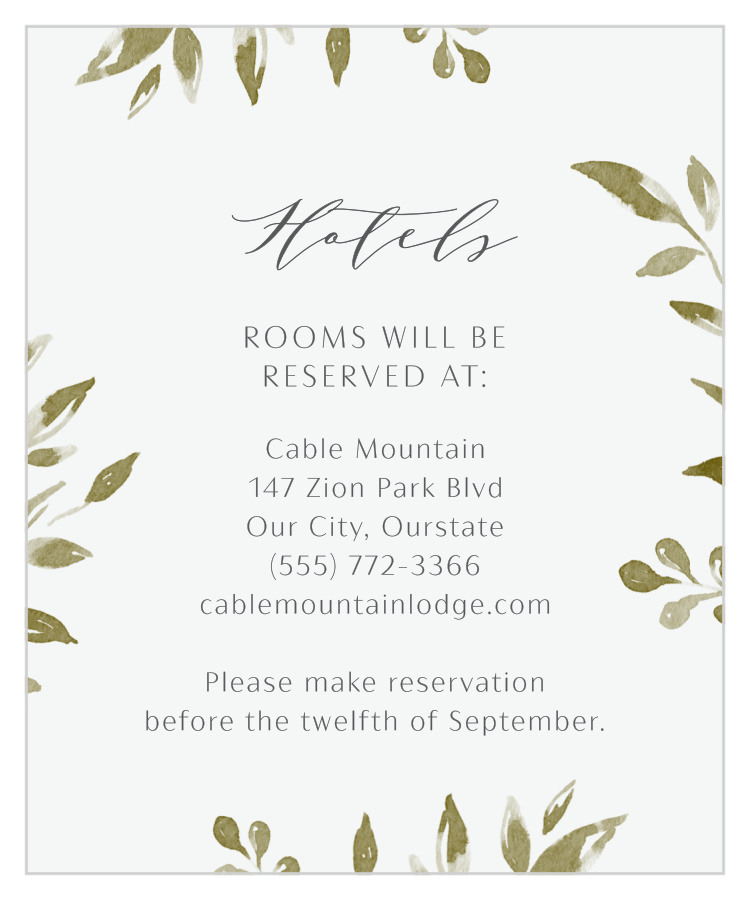 Evergreen Leaves LDS Accommodation Cards by Basic Invite