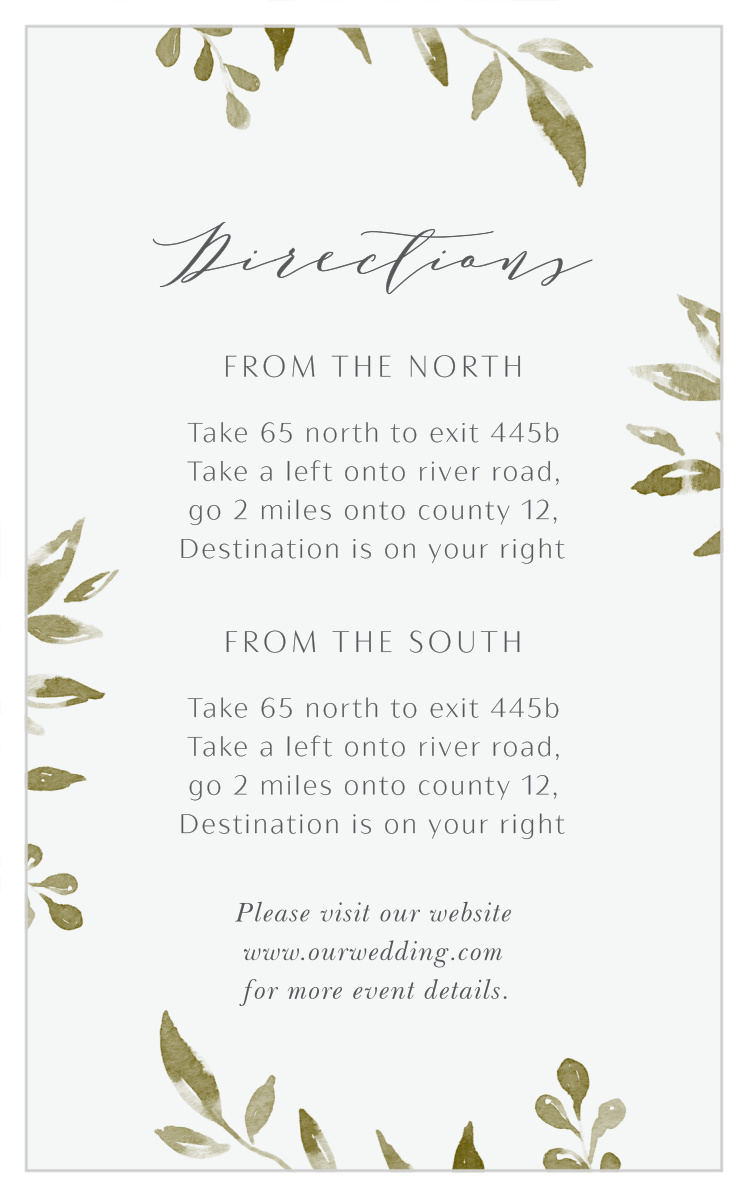 Evergreen Leaves LDS Direction Cards by Basic Invite