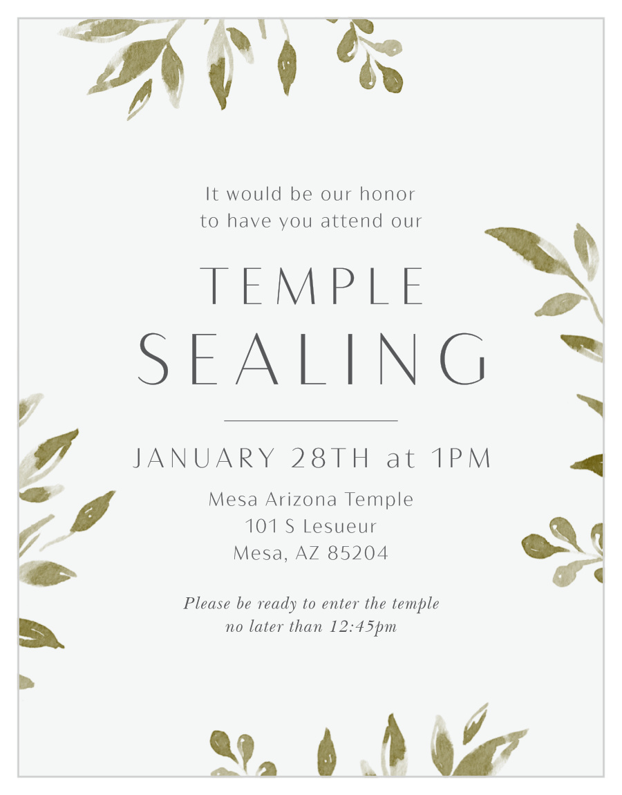 Evergreen Leaves LDS Temple Sealing Cards by Basic Invite